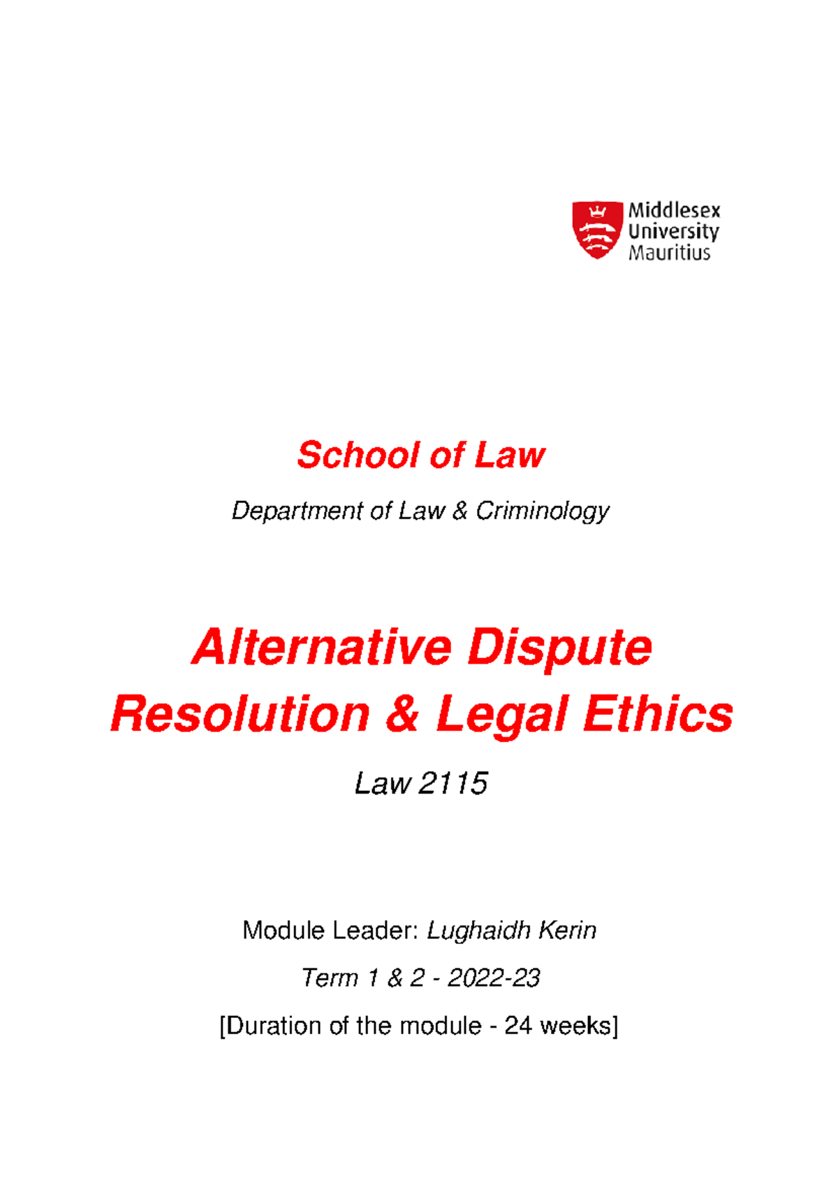 Module Handbook Law 2115 - School of Law Department of Law ...