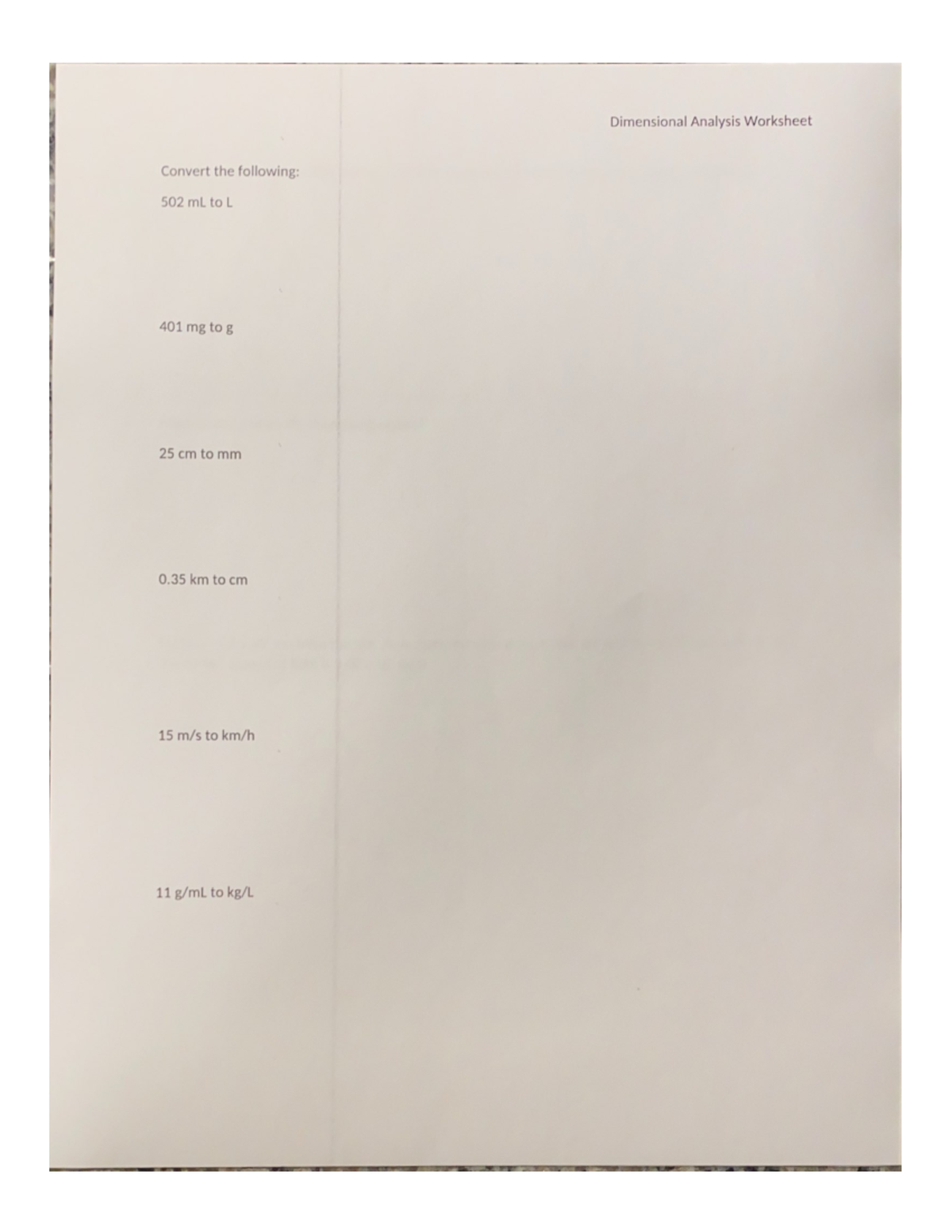 Dimensional Analysis Worksheet - CHEM 1210 - Studocu