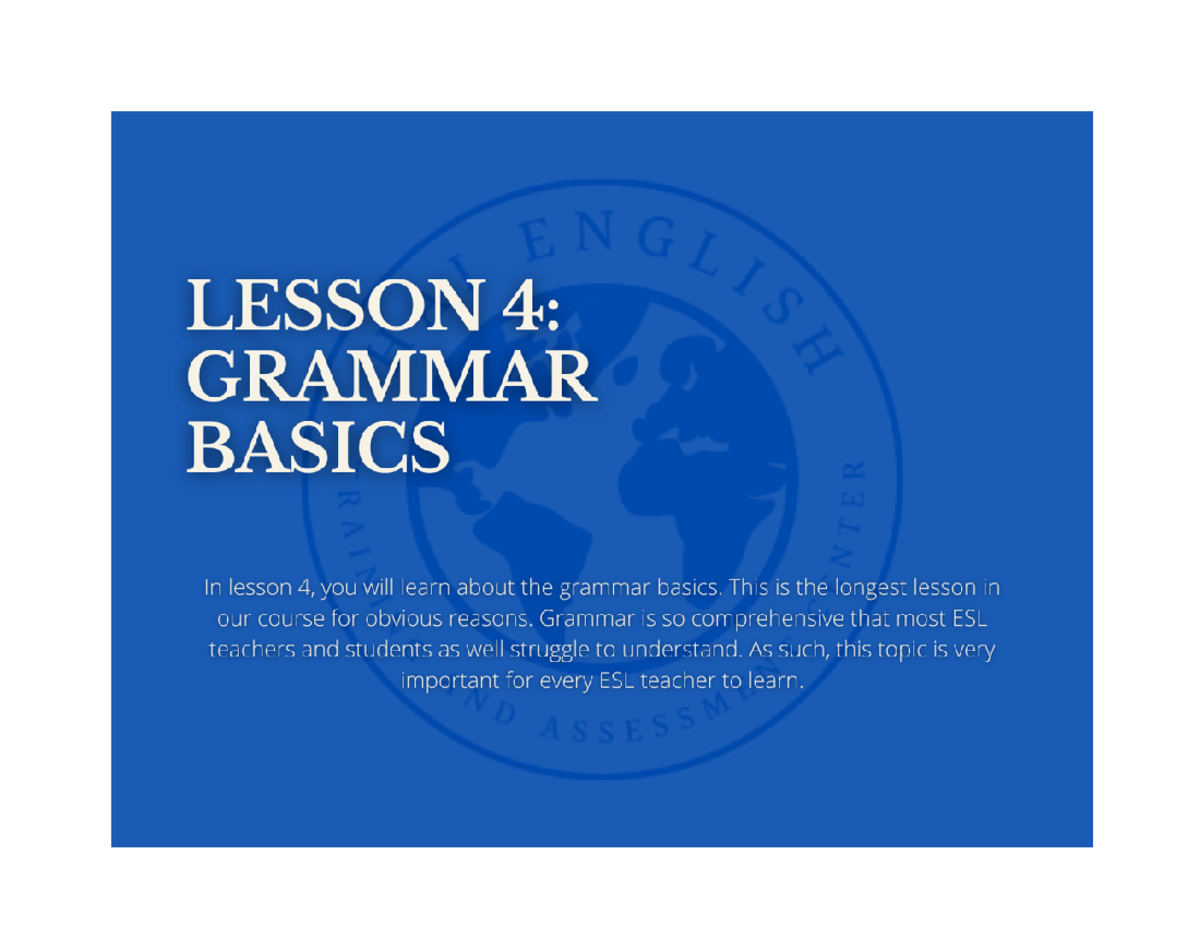HAI English Lesson 4 Grammar Basics - General Education - Studocu