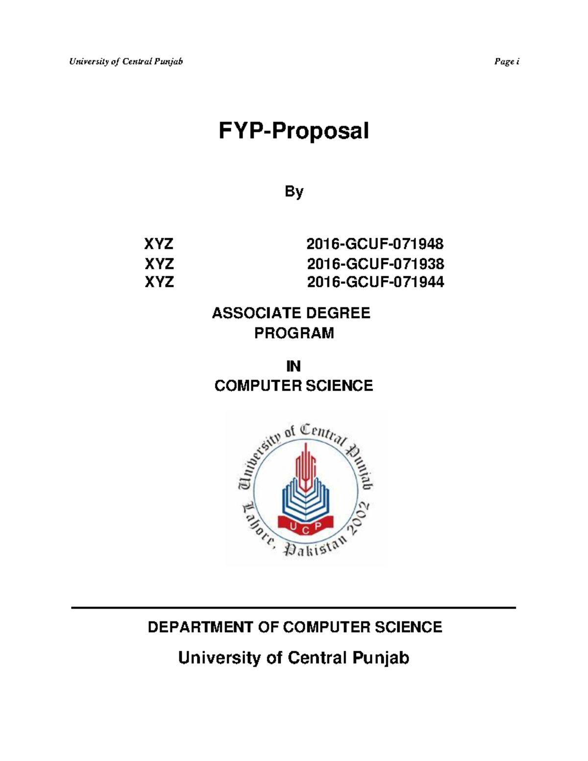 Fyp-Proposal ADP UCP - FYP - University of Central Punjab Page i FYP ...