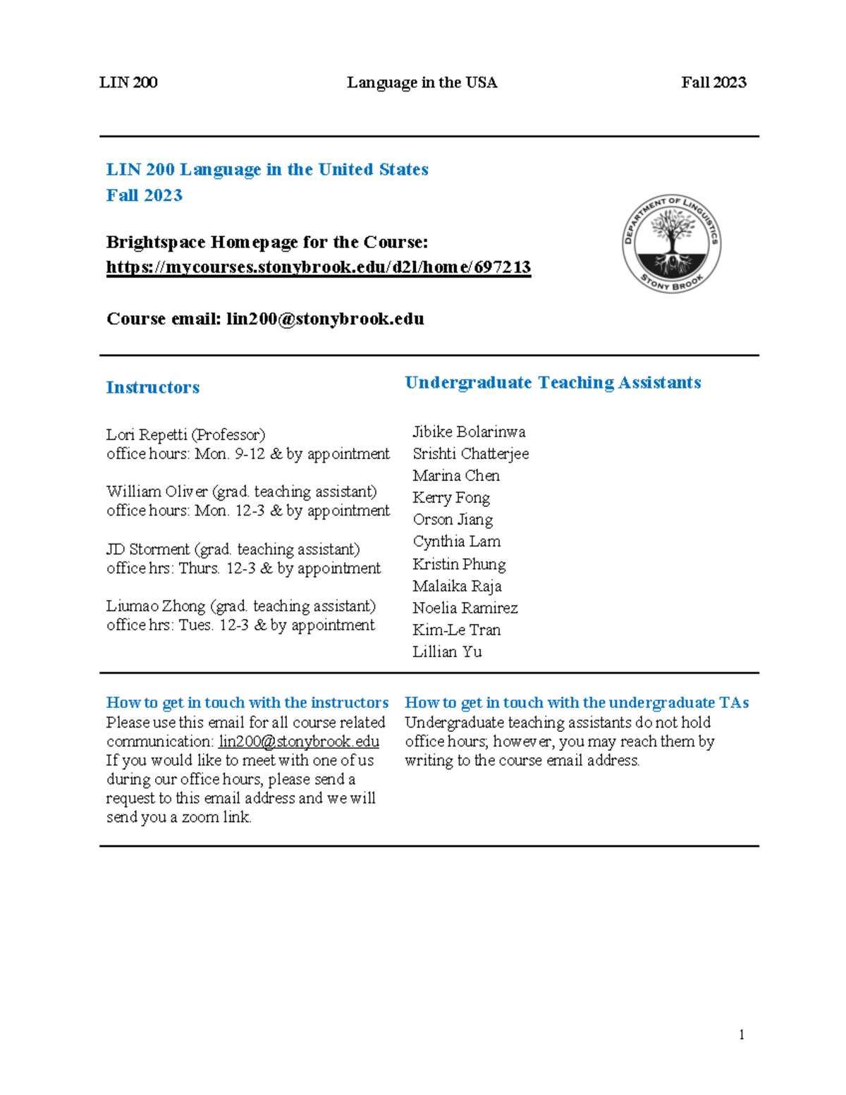 LIN 200 F23 syllabus - n/A - LIN 200 Language in the United States Fall ...