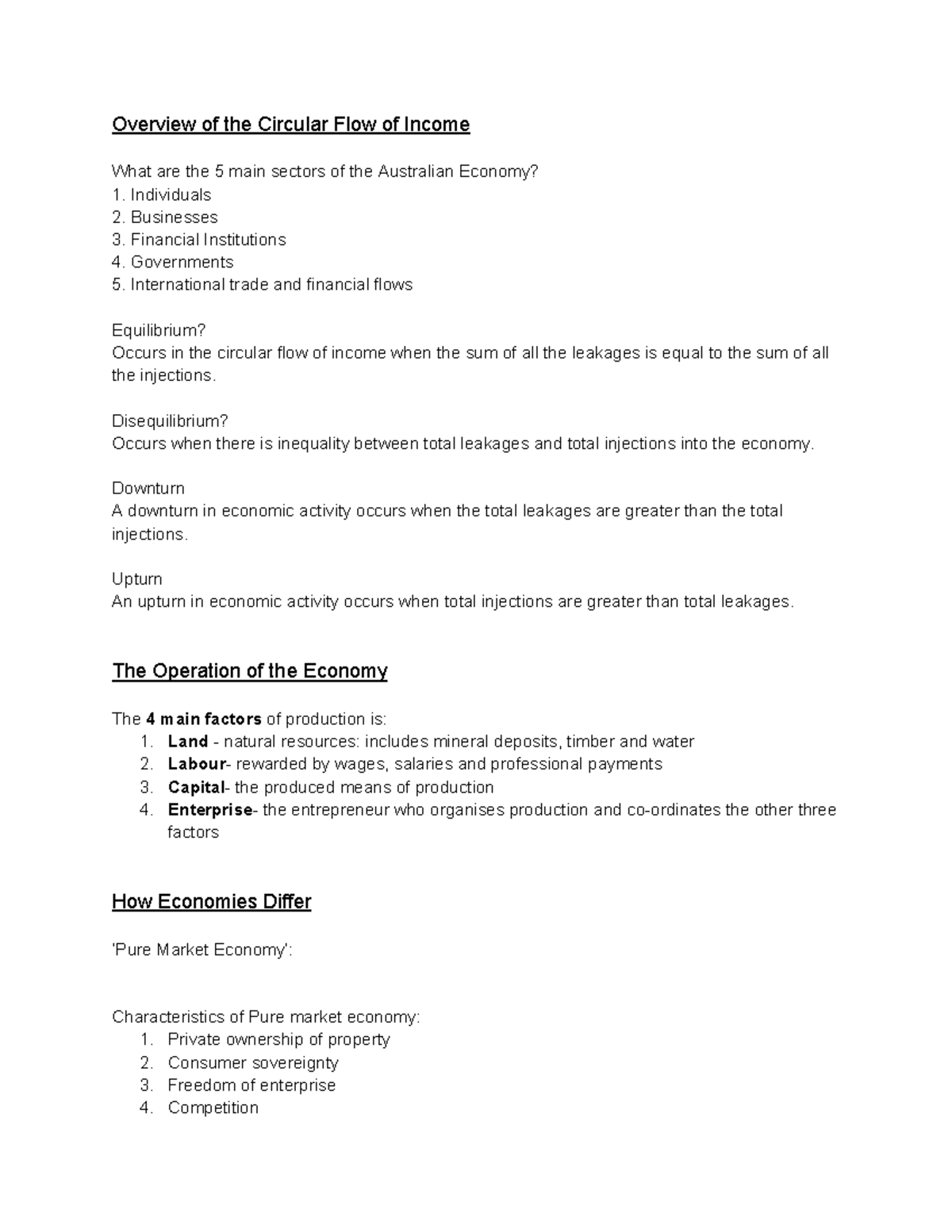 Economics Revision Year 11 Preliminary - Overview of the Circular Flow ...