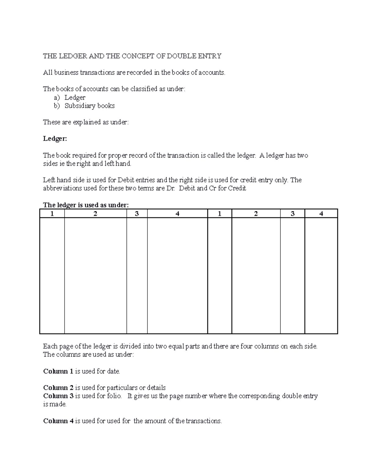 THE Ledger AND THE Concept OF Double Entry - THE LEDGER AND THE CONCEPT ...
