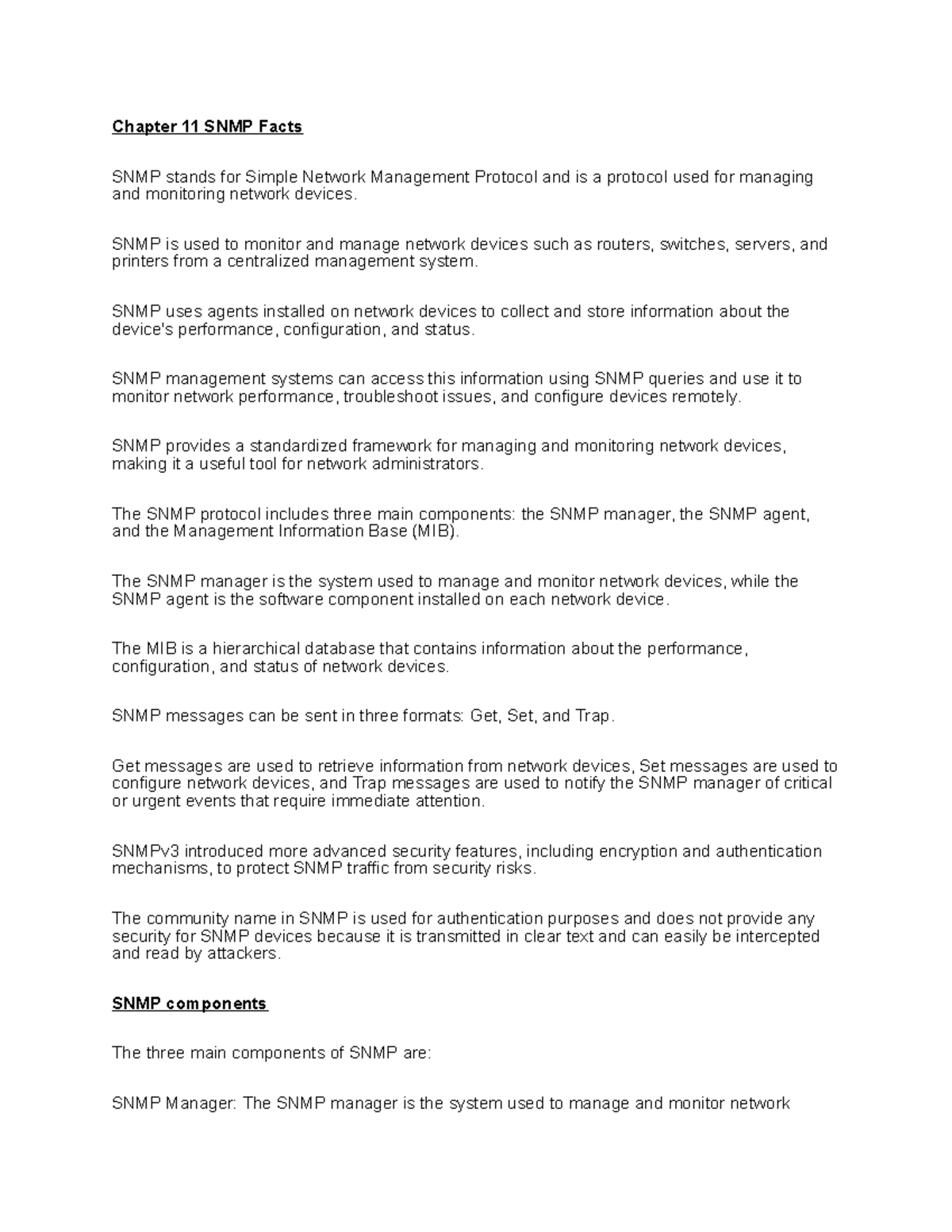 Chapter 11 SNMP Facts - Chapter 11 SNMP Facts SNMP stands for Simple ...