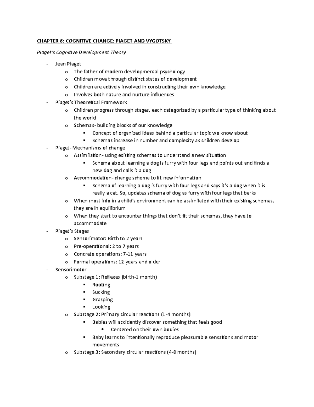 Chapter 6 - Cognitive Change: Piaget and Vygotsky - CHAPTER 6: COGNITIVE CHANGE: PIAGET AND ...