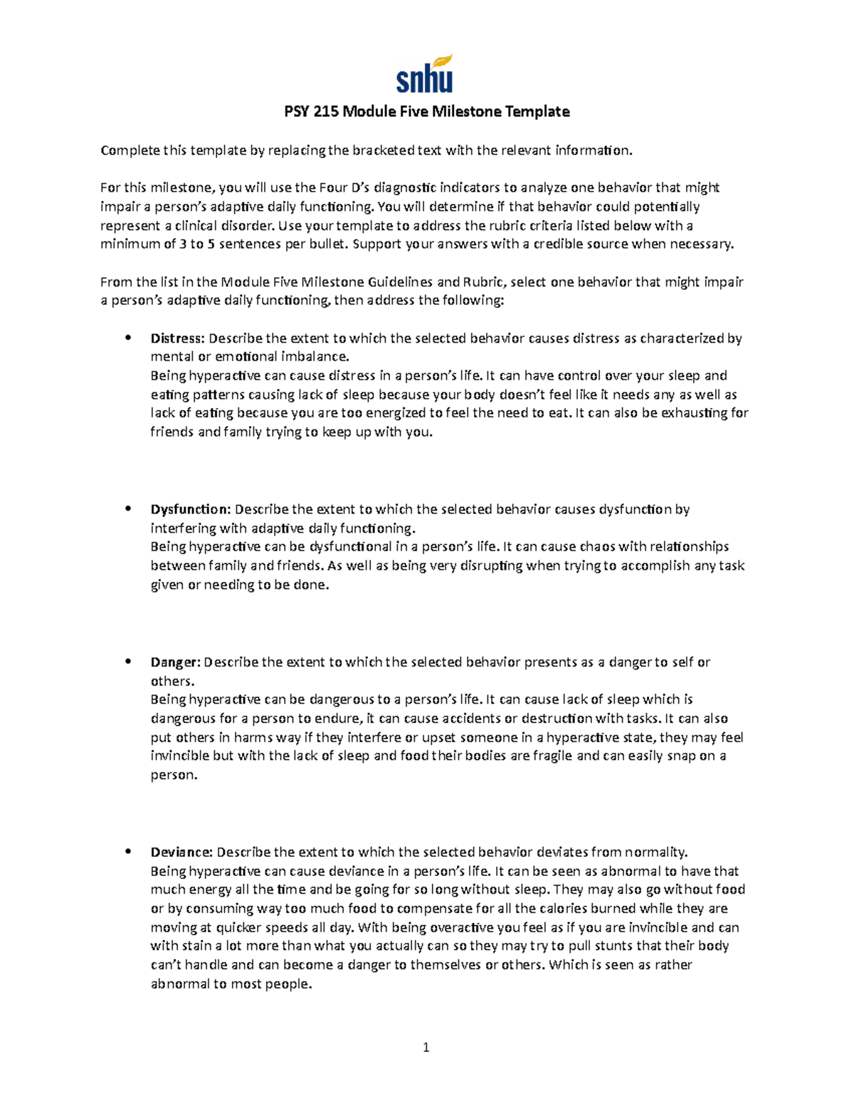 PSY 215 Module Five Milestone Template - PSY 215 Module Five Milestone ...