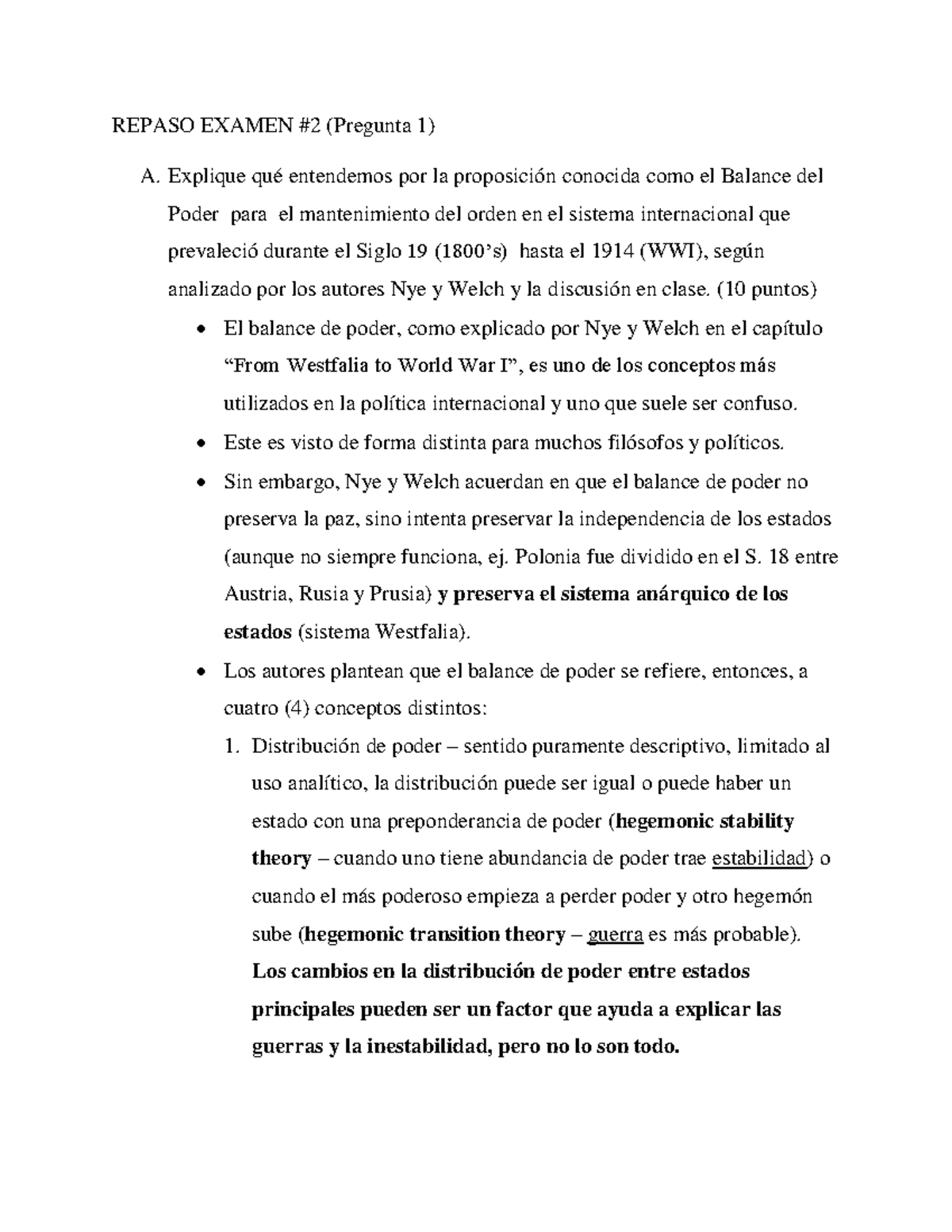 Balance de poder - REPASO EXAMEN #2 (Pregunta 1) A. Explique qué ...