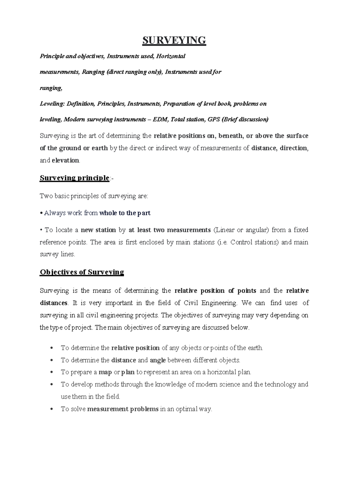 Surveying intro - SURVEYING Principle and objectives, Instruments used ...
