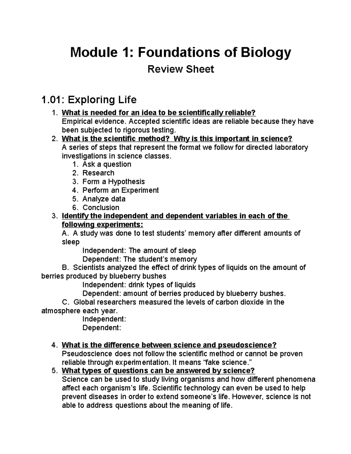 Copy of Module 1Review Sheet-v23 - Module 1: Foundations of Biology ...
