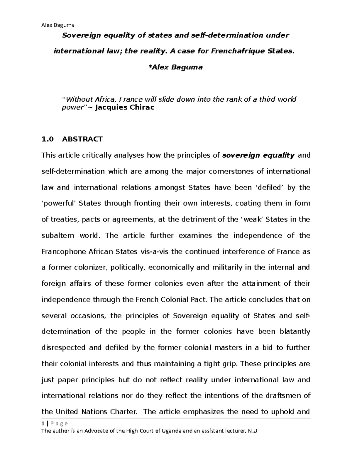 Sovereign equality of states and self determination - Sovereign ...