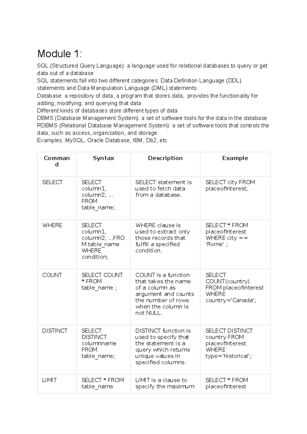 SQL for Data Science (Edx) - Module 1: SQL (Structured Query Language): a language used for ...