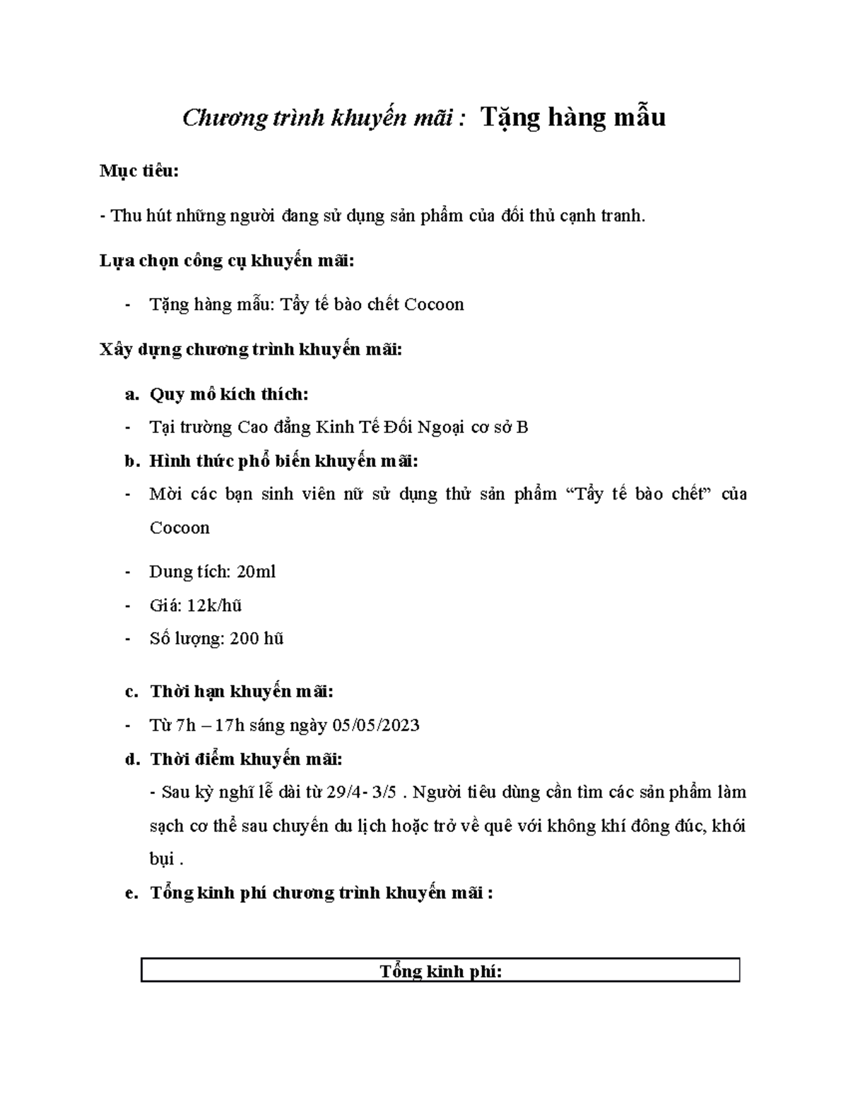 Quản trị marketing HS2 CTKM - Chương trình khuyến mãi : Tặng hàng mẫu ...