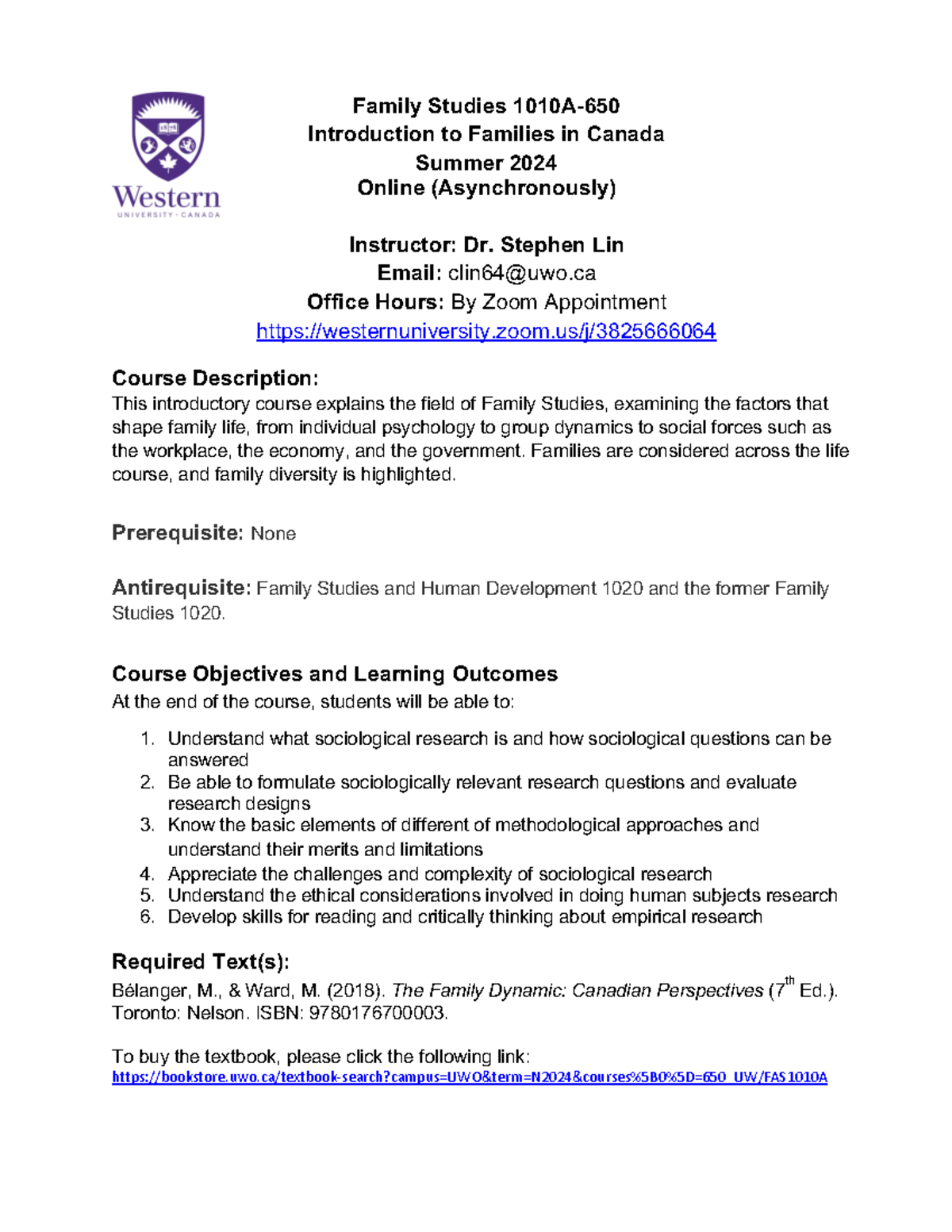 Family Studies 1010A-650 Course Outline (Summer 2024) - Family Studies ...