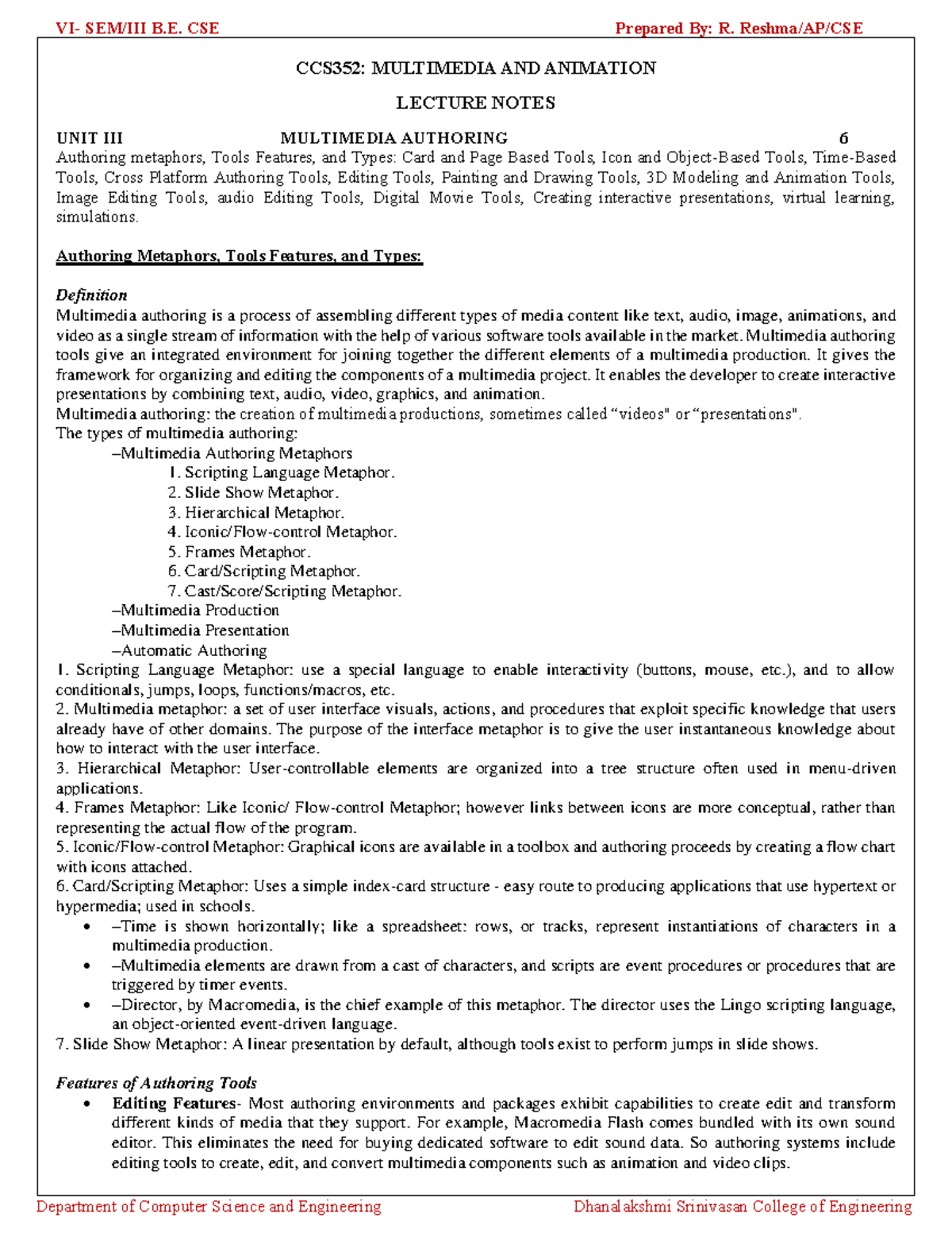 CCS352-UNIT 3 - lectures - CCS352: MULTIMEDIA AND ANIMATION LECTURE ...