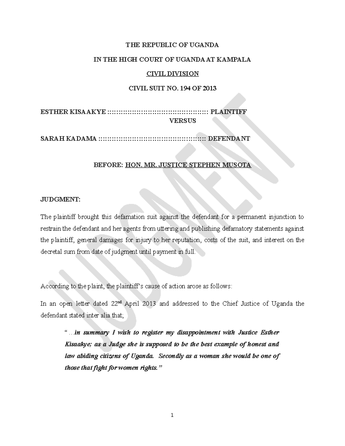 Hc civil division uganda 2018 14 - THE REPUBLIC OF UGANDA IN THE HIGH ...