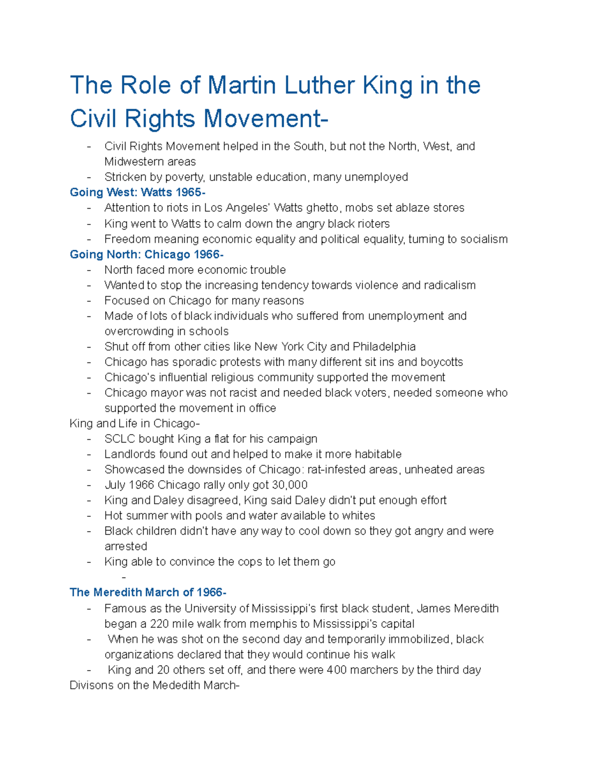 Civil Rights Reading Notes 3 - The Role of Martin Luther King in the ...
