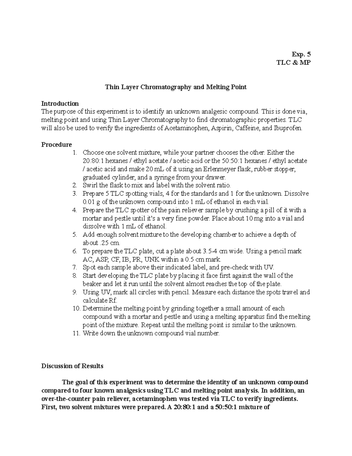 TLC lab report experiment 8 - CHEM 3311 - CU Boulder - Studocu