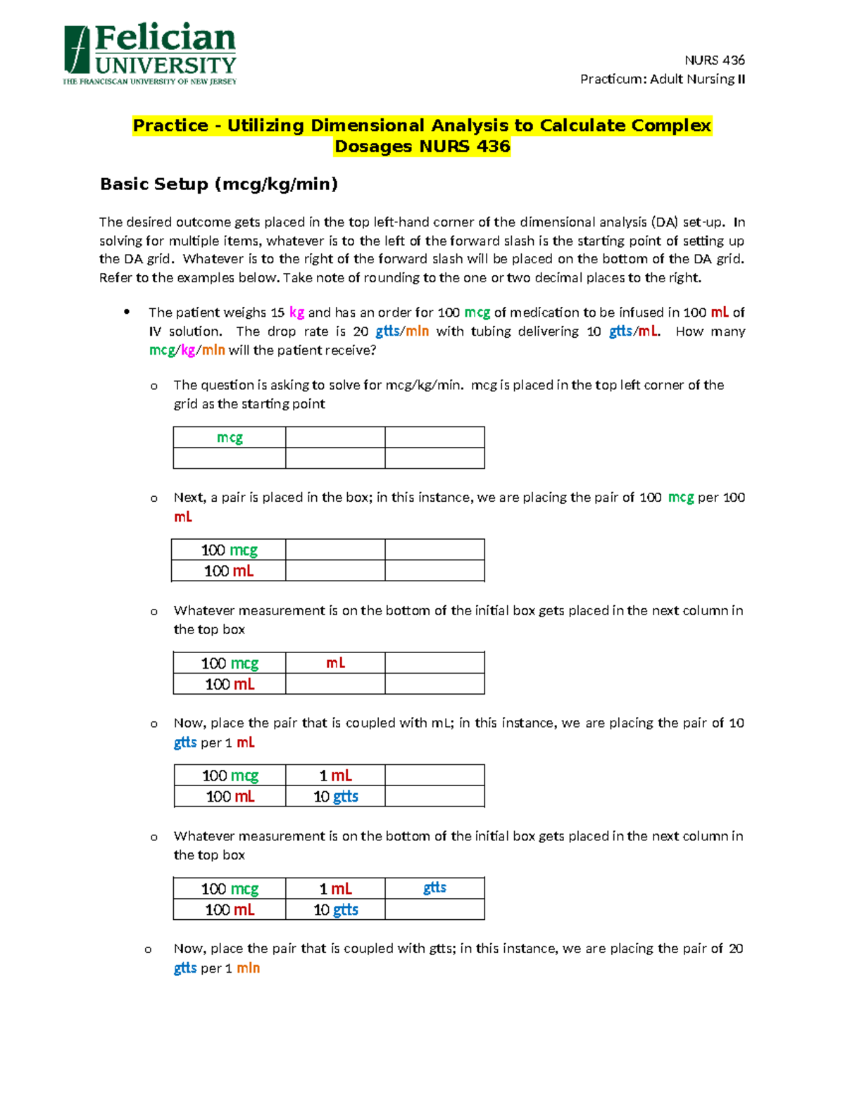 Practice - complex dosage - Practicum: Adult Nursing II Practice ...