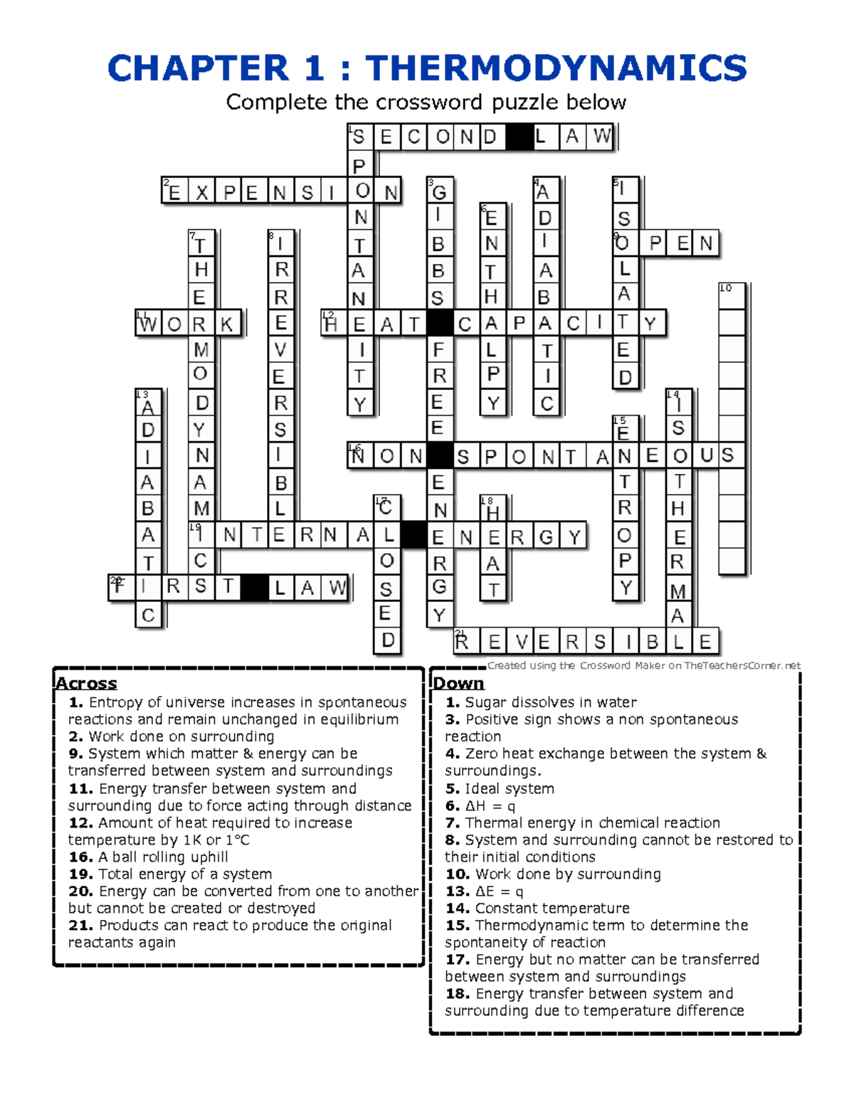 Crossword chm271 - CROSSWORD THERMODYNAMICS CHAPTER 1 - CHAPTER 1 ...