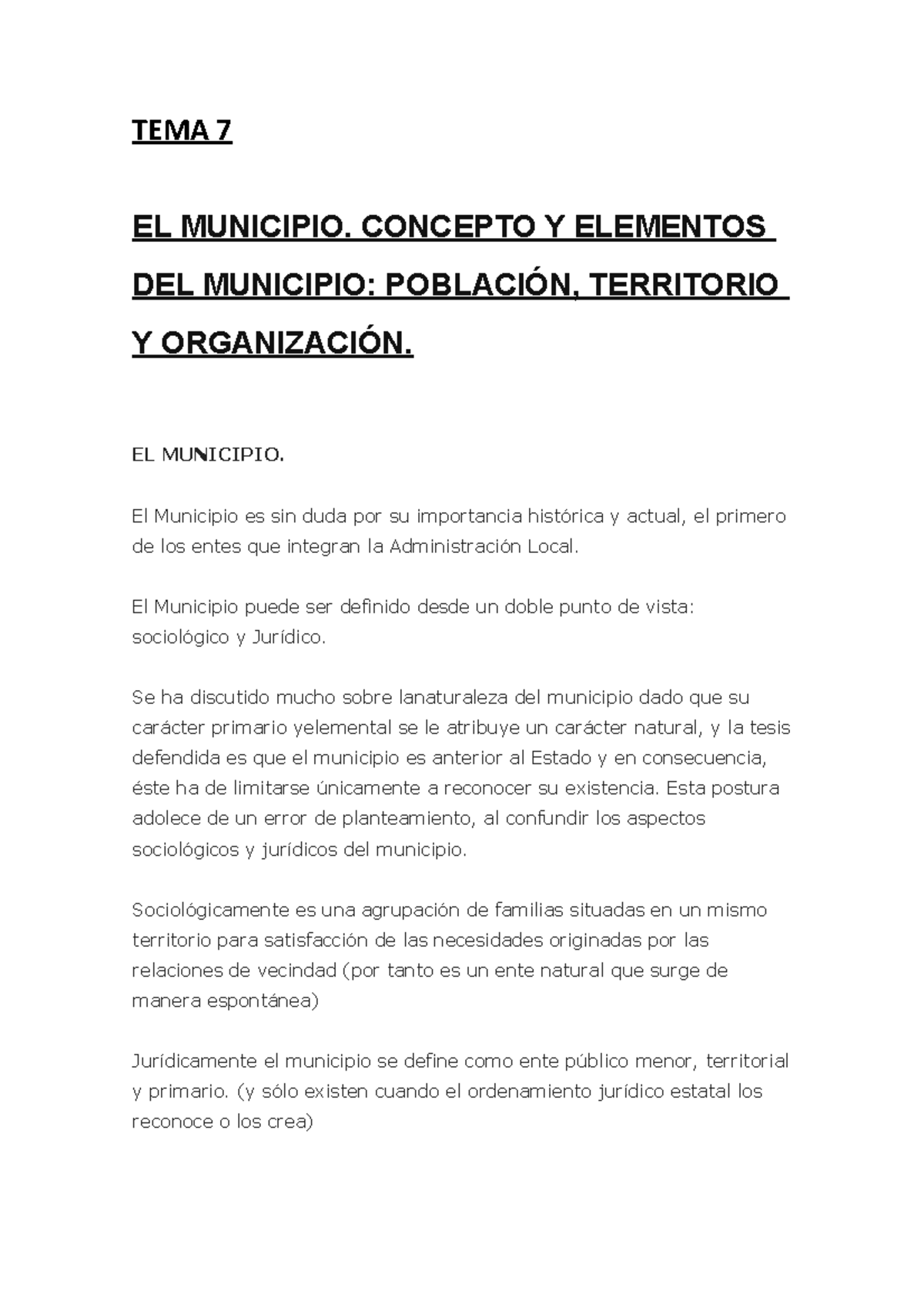 TEMA 7. EL Municipio - TEMA 7 EL MUNICIPIO. CONCEPTO Y ELEMENTOS DEL ...