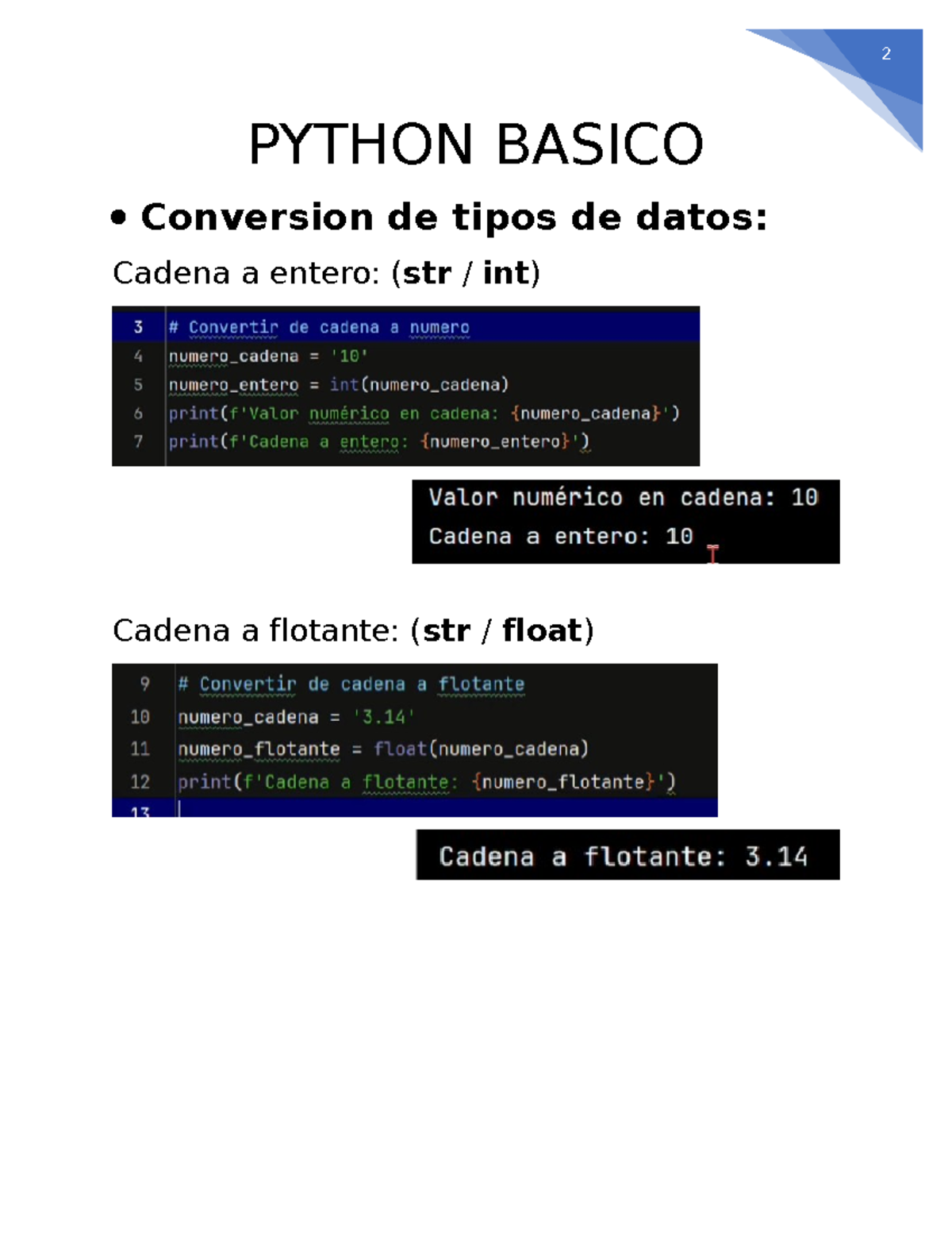 Python Basico - apuntes - PYTHON BASICO Conversion de tipos de datos ...
