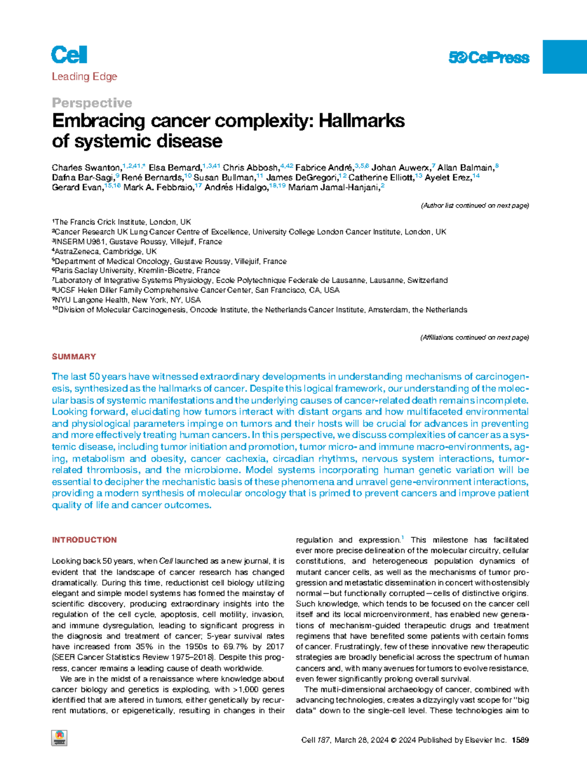 Embracing cancer complexity: Hallmarks of systemic disease - Leading ...