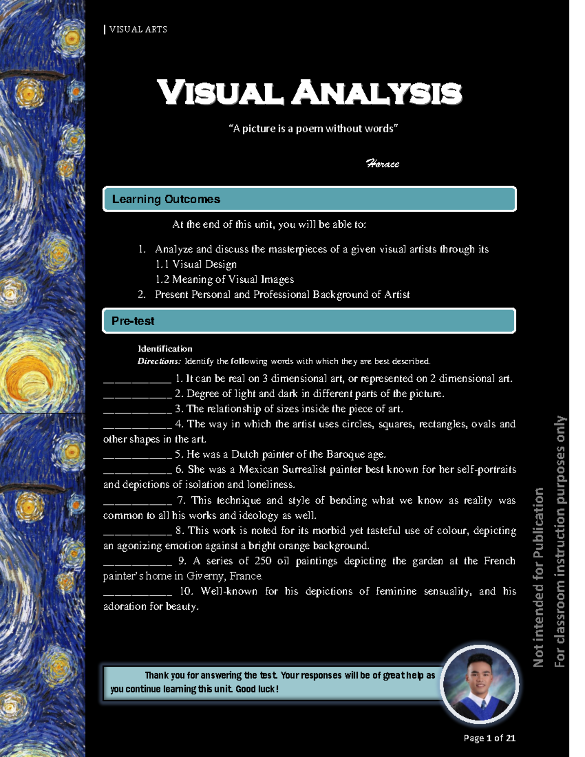 Visual Arts Analysis - Not intended for Publication For classroom ...