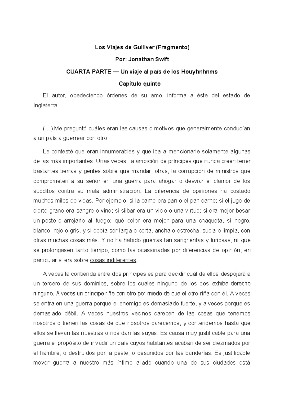 Los viajes de gulliver-158-162 - Los Viajes de Gulliver (Fragmento) Por: Jonathan Swift CUARTA ...