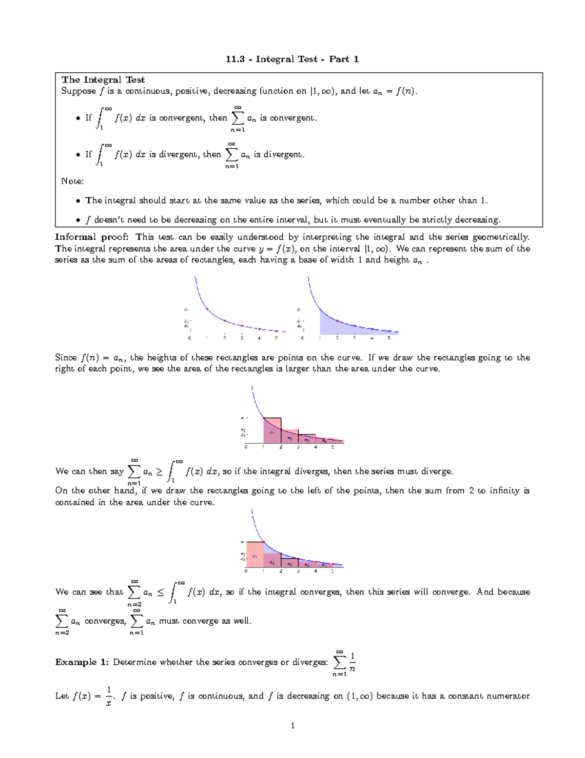 Integral Test - Lexture notes - 11 - Integral Test - Part 1 The ...