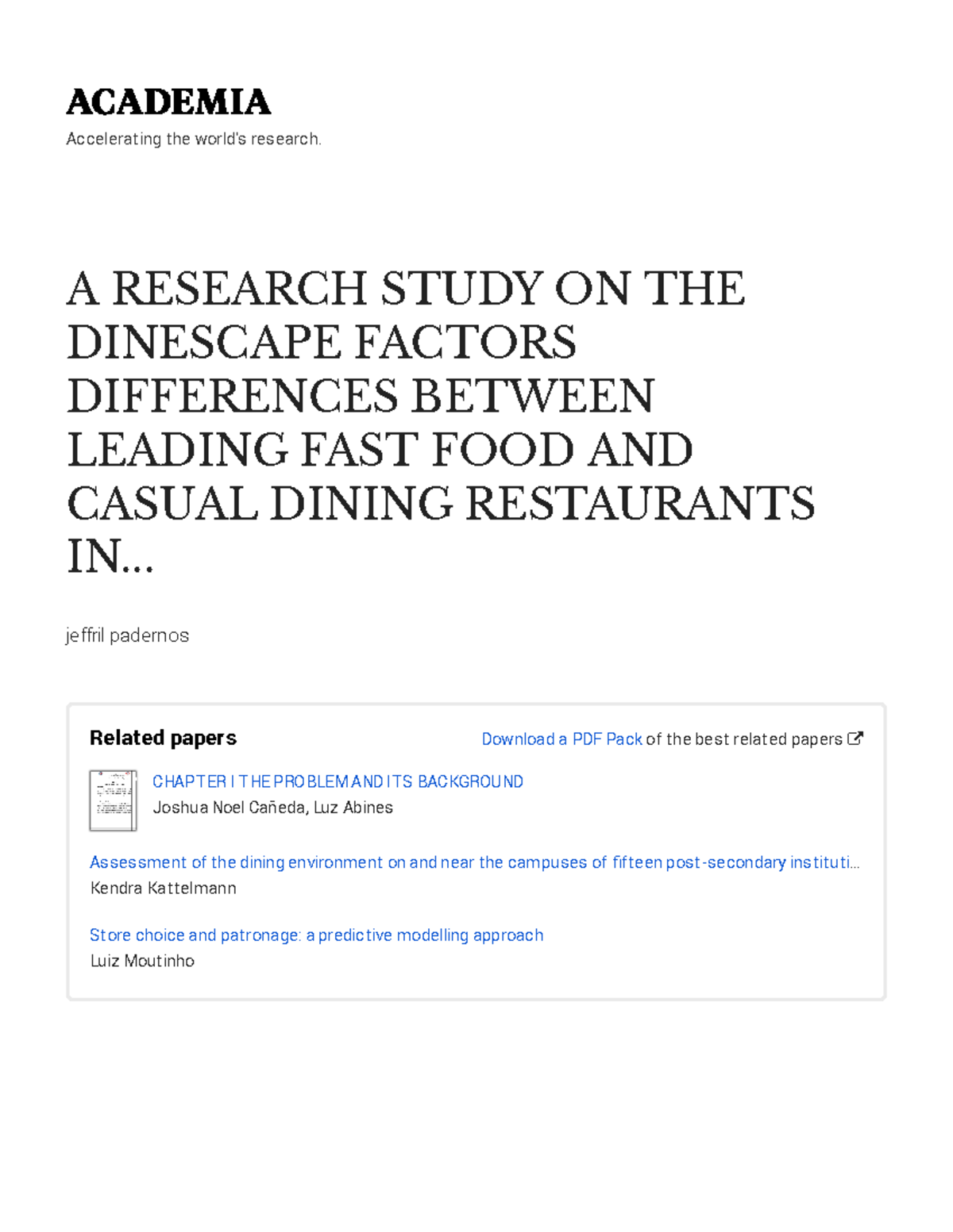 A Research Study ON THE Dinescape Factors Differences with cover page ...