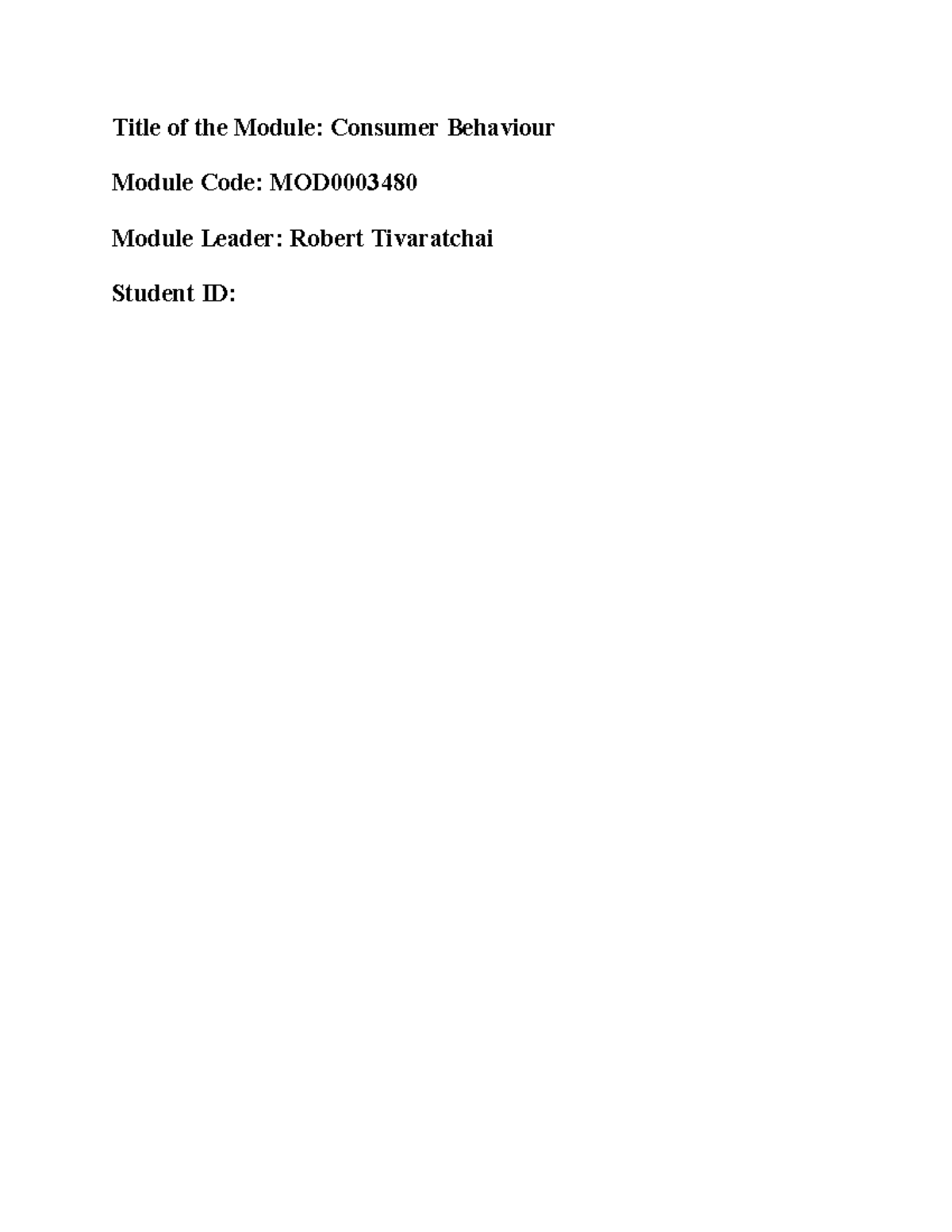 (24679) AC Consumer Behaviour Report - Title of the Module: Consumer ...