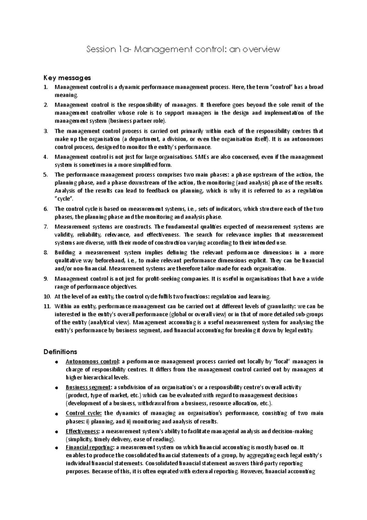 Key messages 23-24 all sessions - Session 1a- Management control: an ...