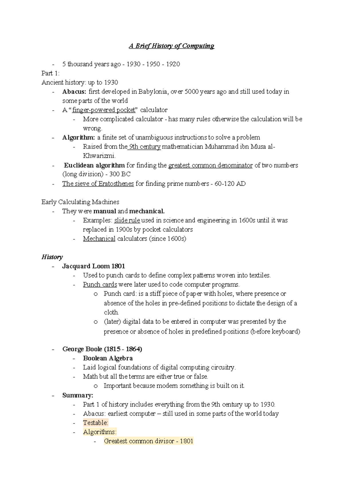EECS 1520 - Lecture Notes - A Brief History of Computing 5 thousand ...
