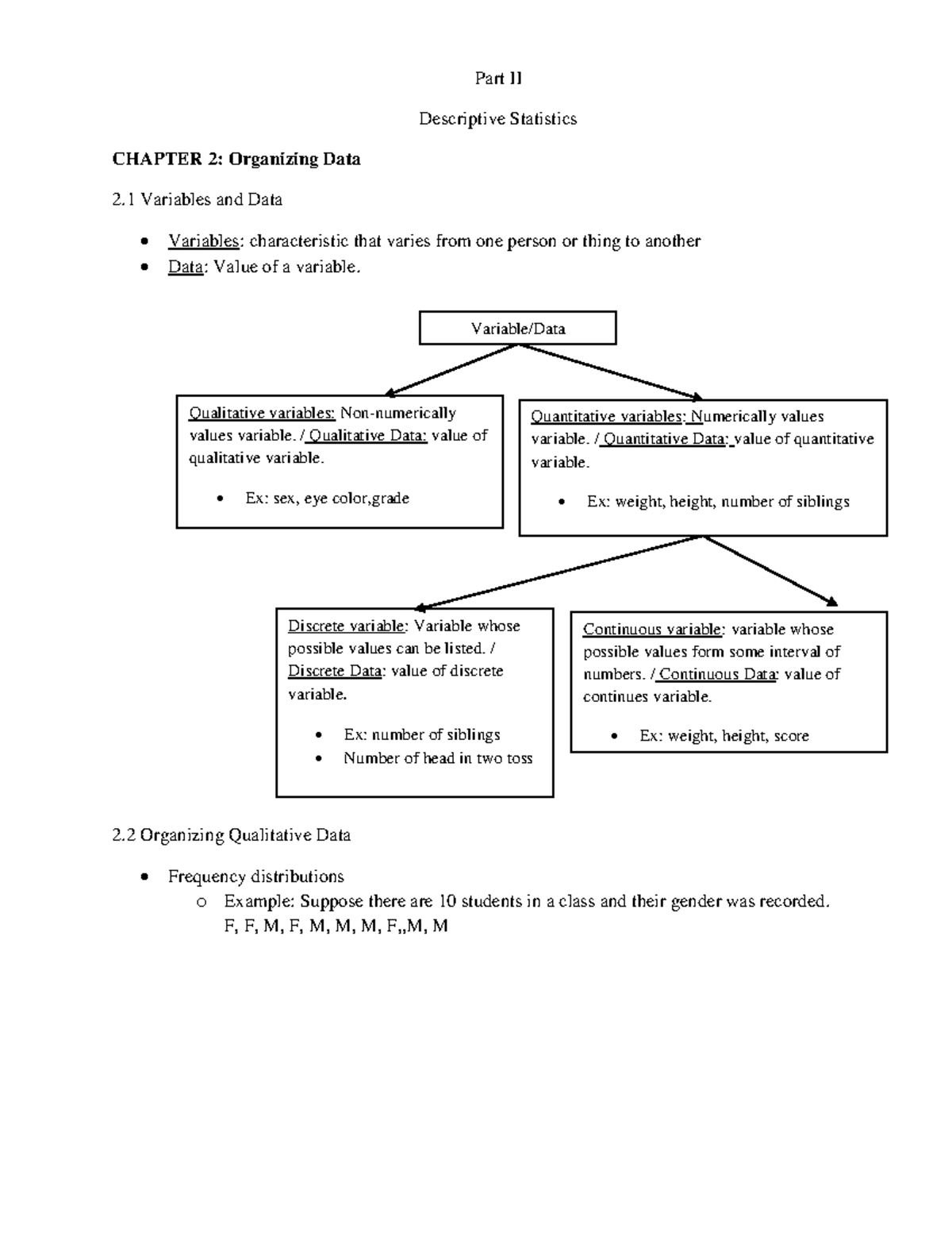 Summary - chapters 2-8 - Part II Descriptive Statistics CHAPTER 2 ...