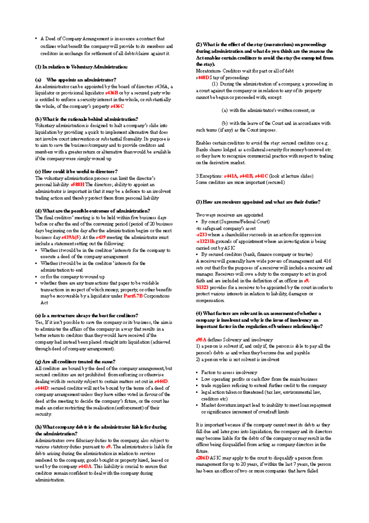 Tutorial week 10 answer 2 - A Deed of Company Arrangement is in essence ...