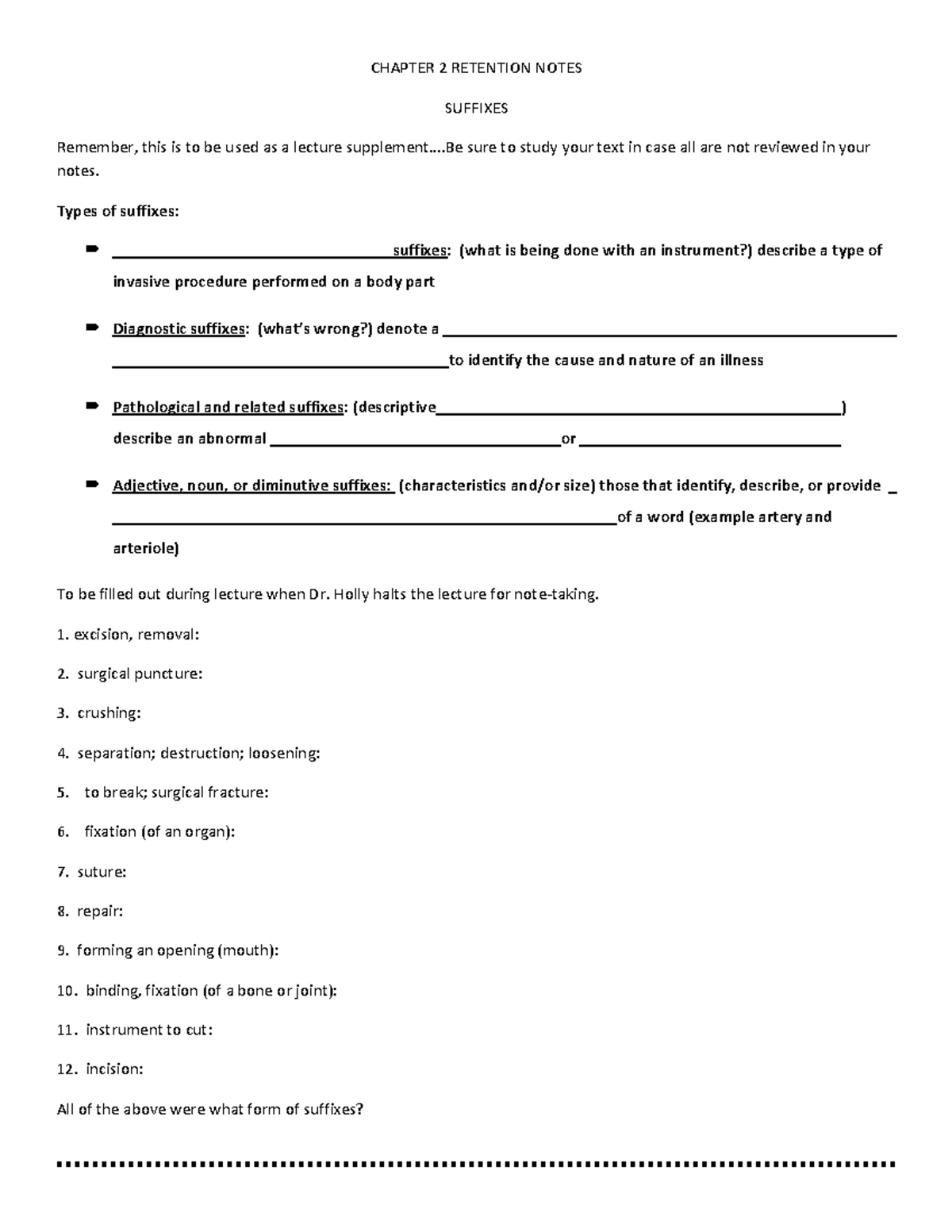 Chapter 2 Retention Notes - CHAPTER 2 RETENTION NOTES SUFFIXES Remember ...