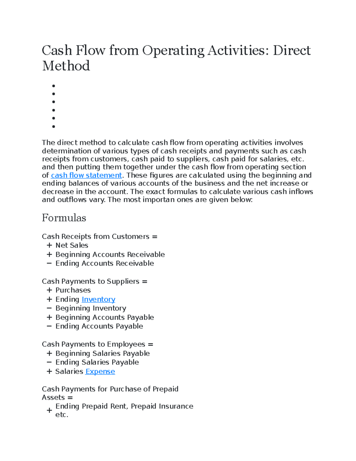 Cash Flow from Operating Activities direct methoddocx - Cash Flow from ...