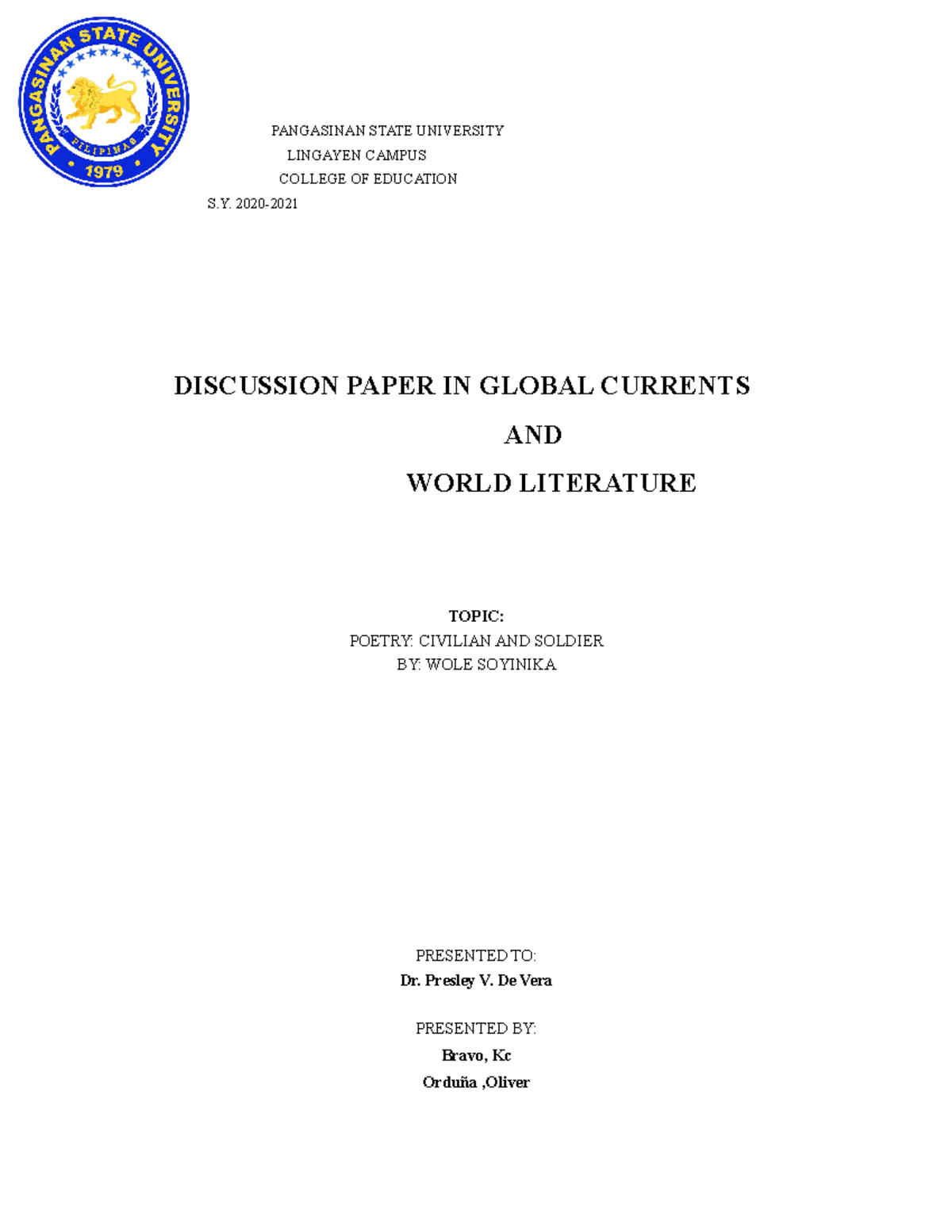 Discussion Paper - BS. education - PangSU - Studocu