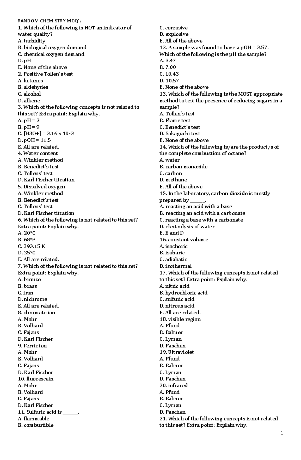 Random Chemistry MCQ's - 1. Which of the following is NOT an indicator ...