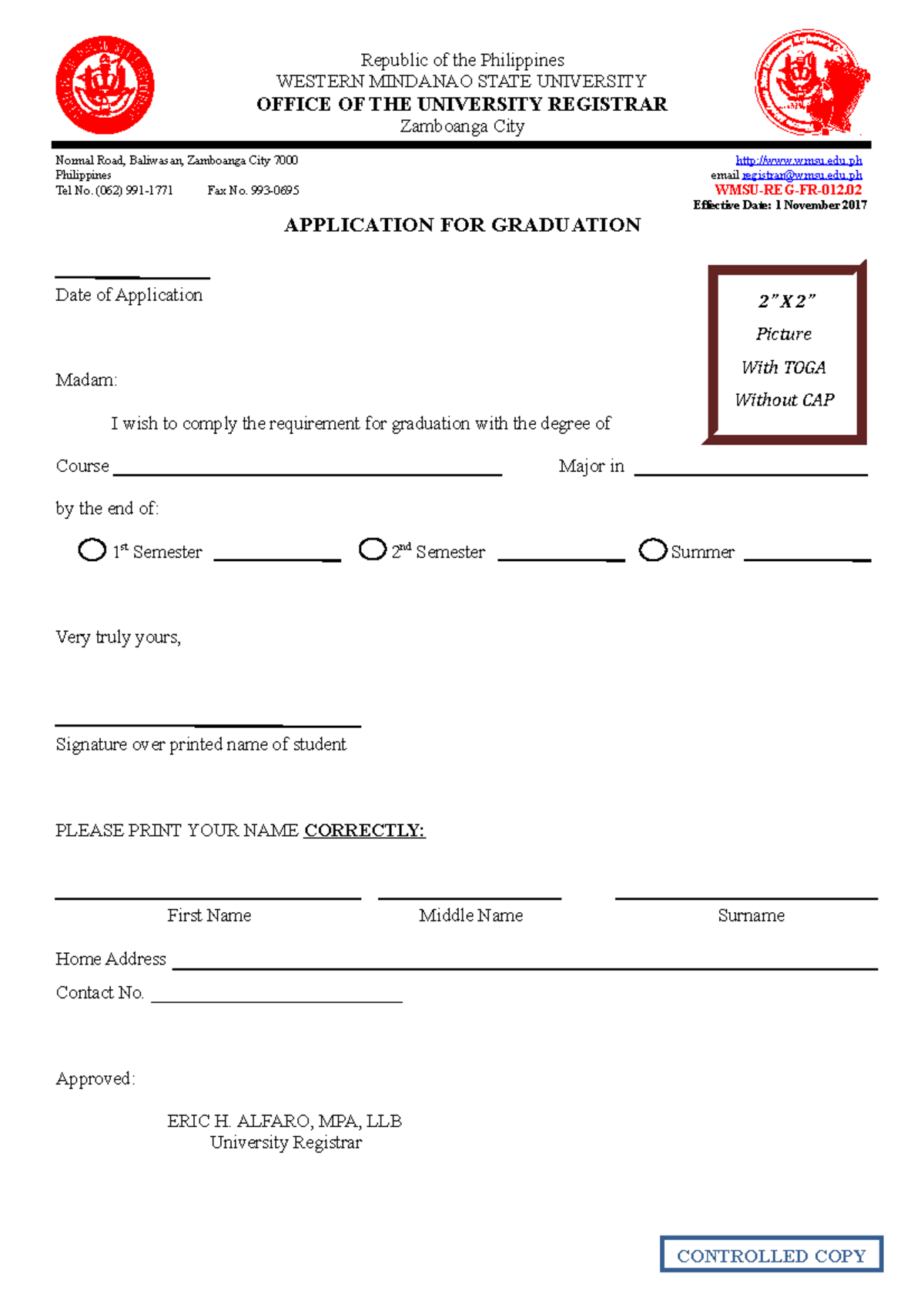 Application-for-Graduation western mindanao state university - WESTERN ...