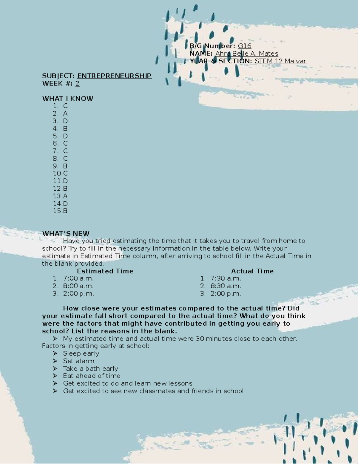 Entrep Q4 W2 - yan - B/G Number: G NAME: Ahra Belle A. Mates YEAR ...