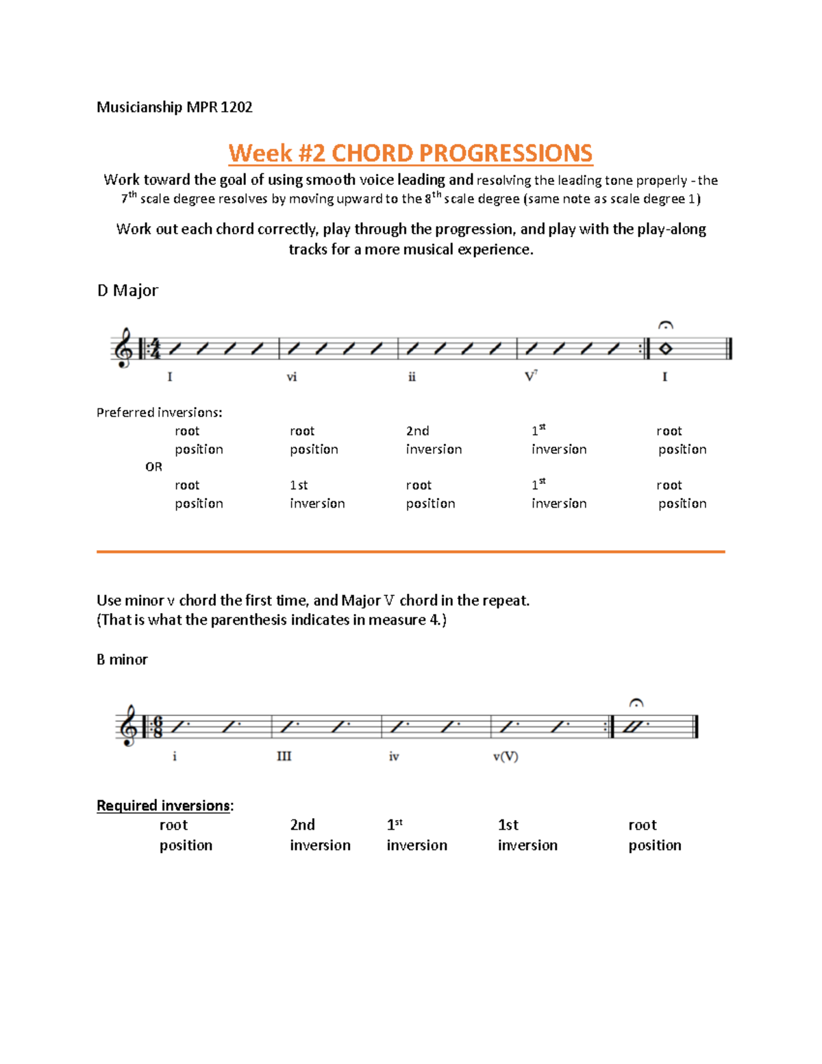 O 2108Week2Progressions - Musicianship MPR 1202 Week #2 CHORD ...