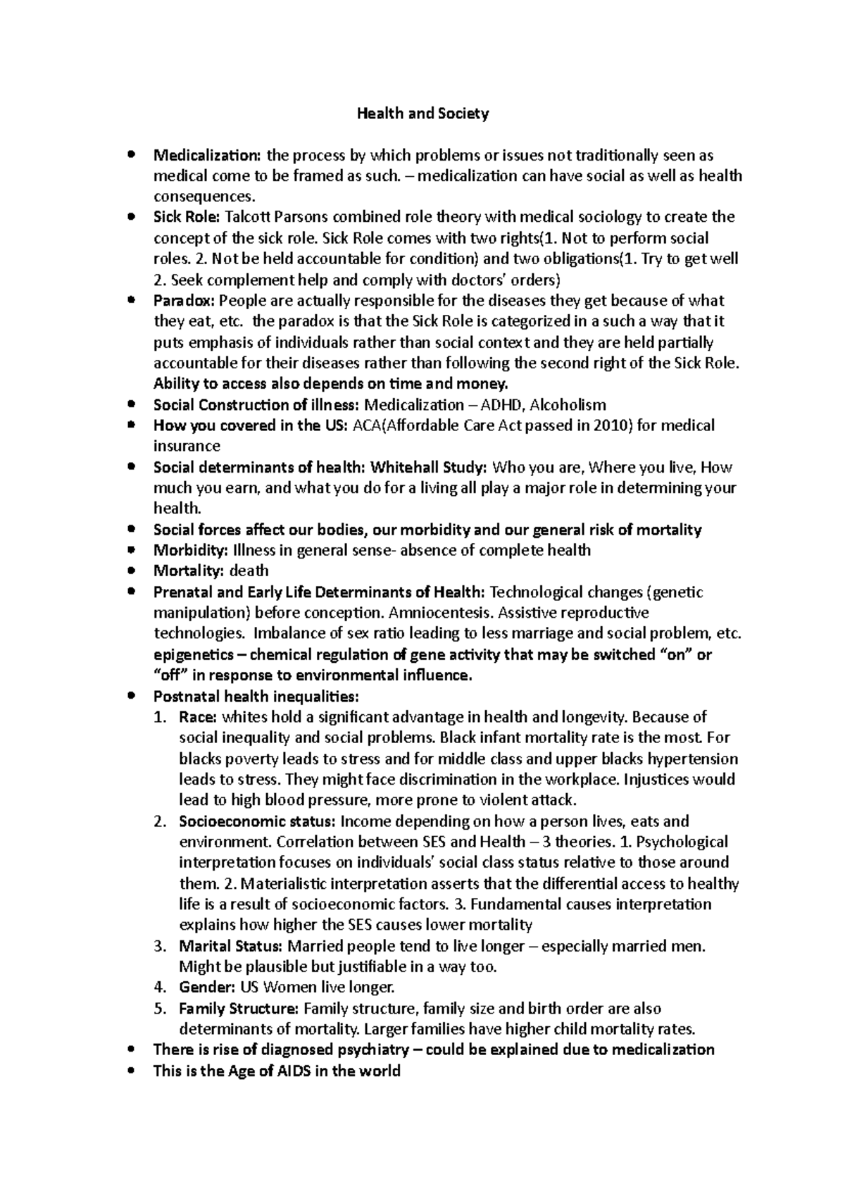 SO100 Final Exam Notes - Professor Julian Go - Health and Society ...