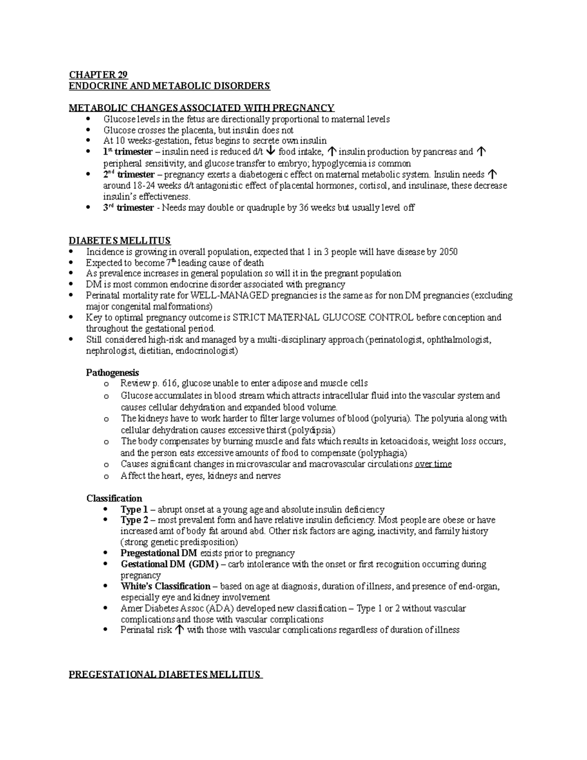 Ch. 29 notes - CHAPTER 29 ENDOCRINE AND METABOLIC DISORDERS METABOLIC ...