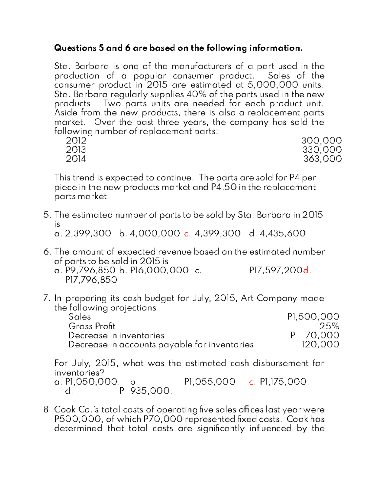 Reviewer in Budgeting-Part 6 - Questions 5 and 6 are based on the ...