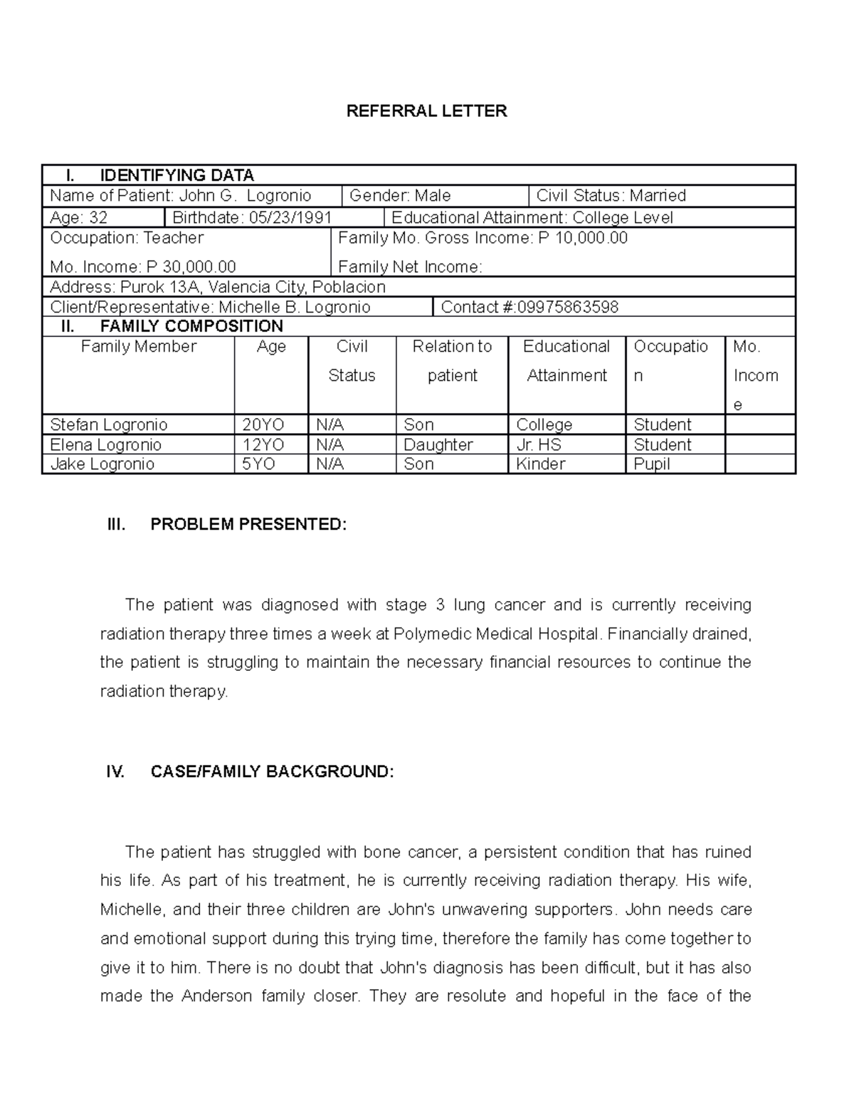 Referral Letter - This file contains what are the possible content if ...