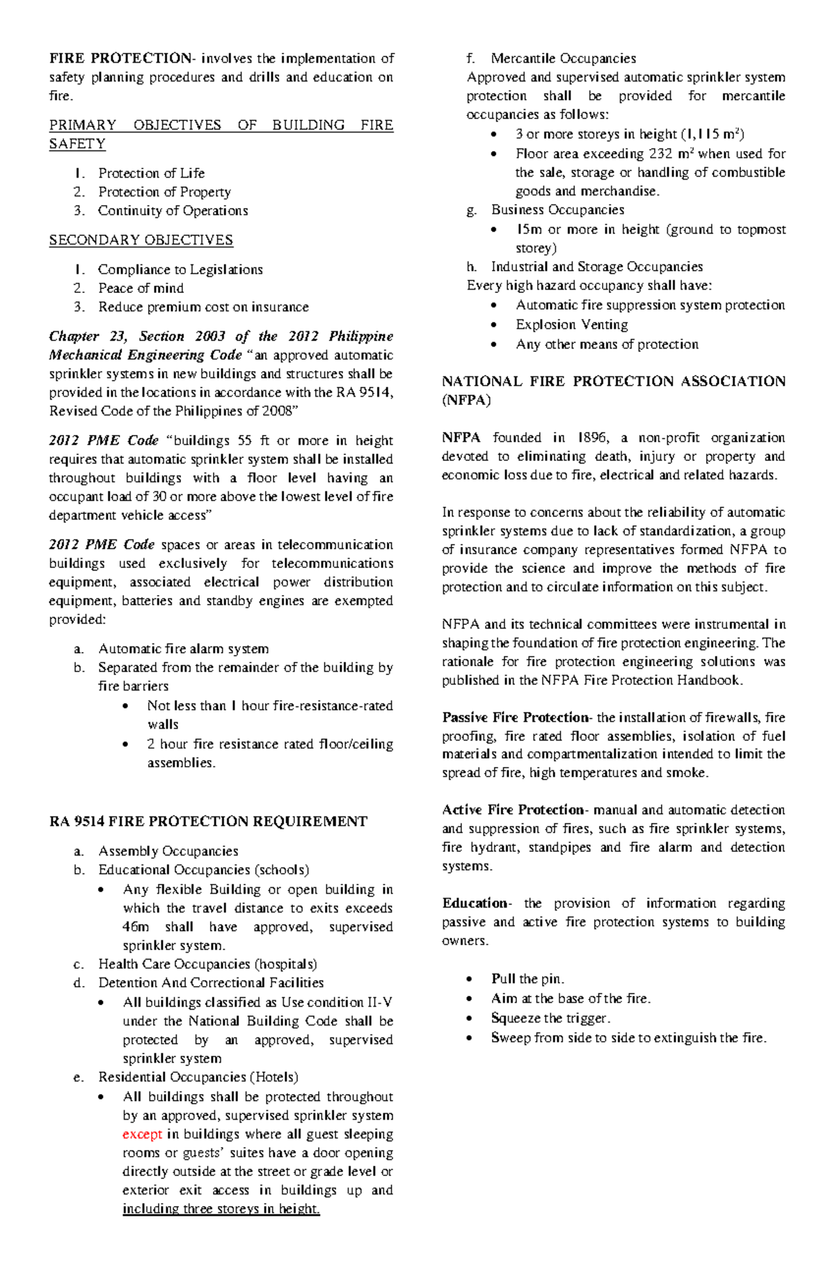 FIRE- Protection - FIRE PROTECTION- involves the implementation of ...