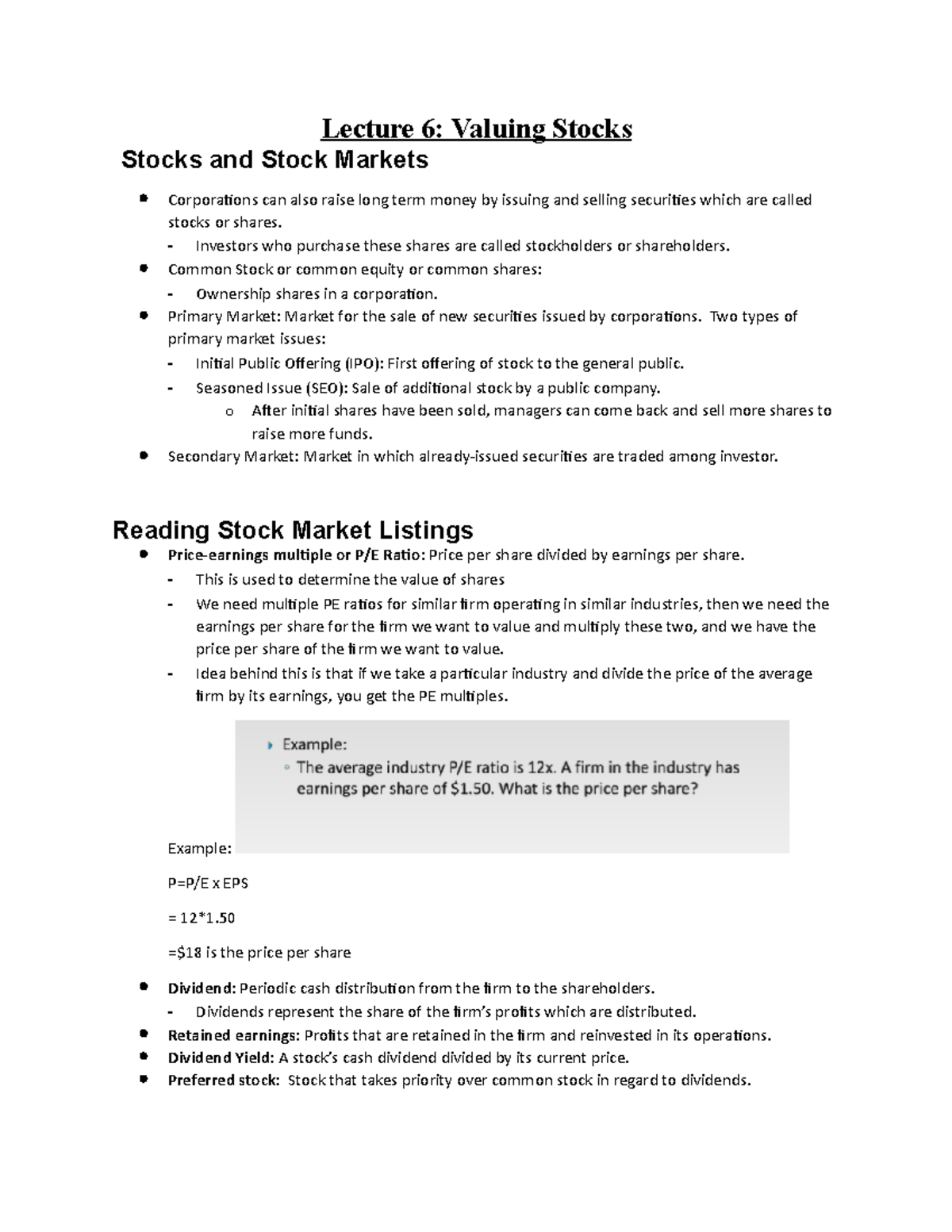 Lecture 6 - Professor Isaac Otchere - Lecture 6: Valuing Stocks Stocks ...