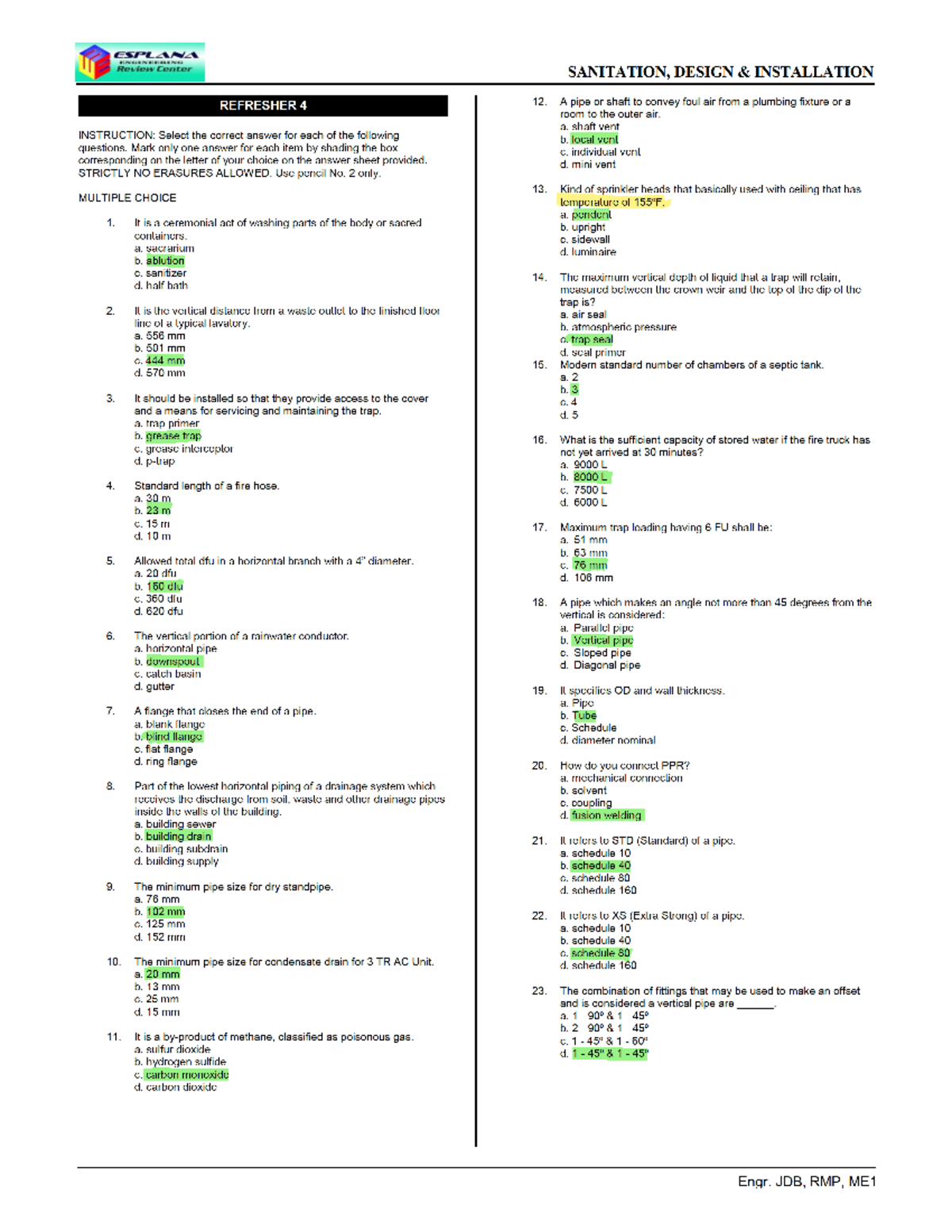 [SPDI] Refresher 4 - Practice Exams for RMP - Civil Engineering - Studocu