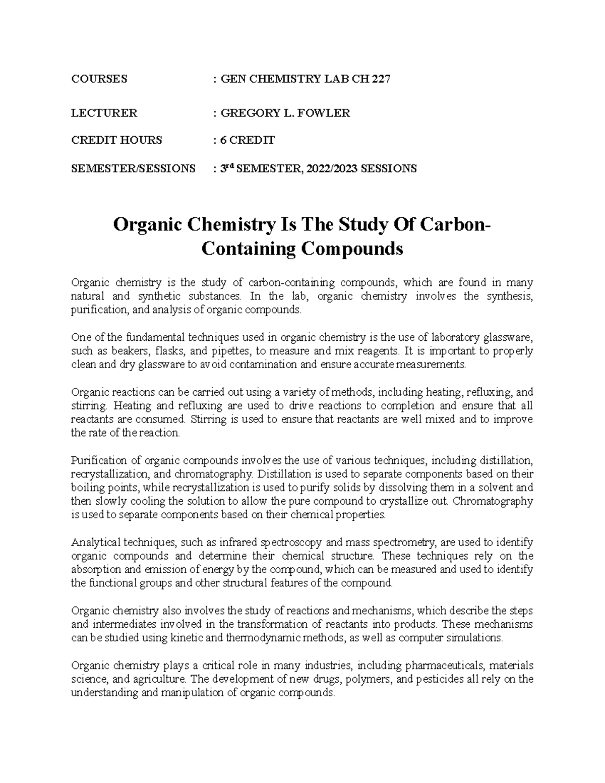 Organic Chemistry Is The Study Of Carbon-Containing Compounds - COURSES ...